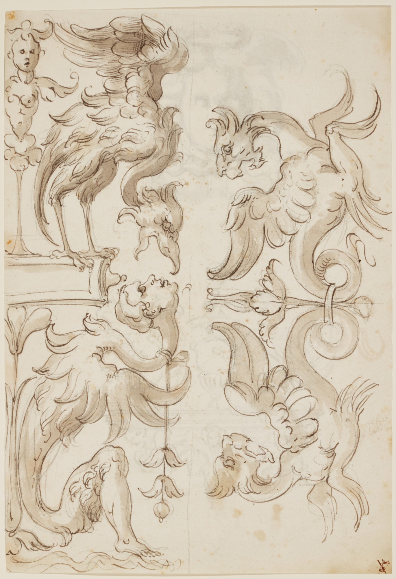 ATTRIBUTED TO ALBERTO ALBERTI | Recto: Two grotesque ornaments with ...