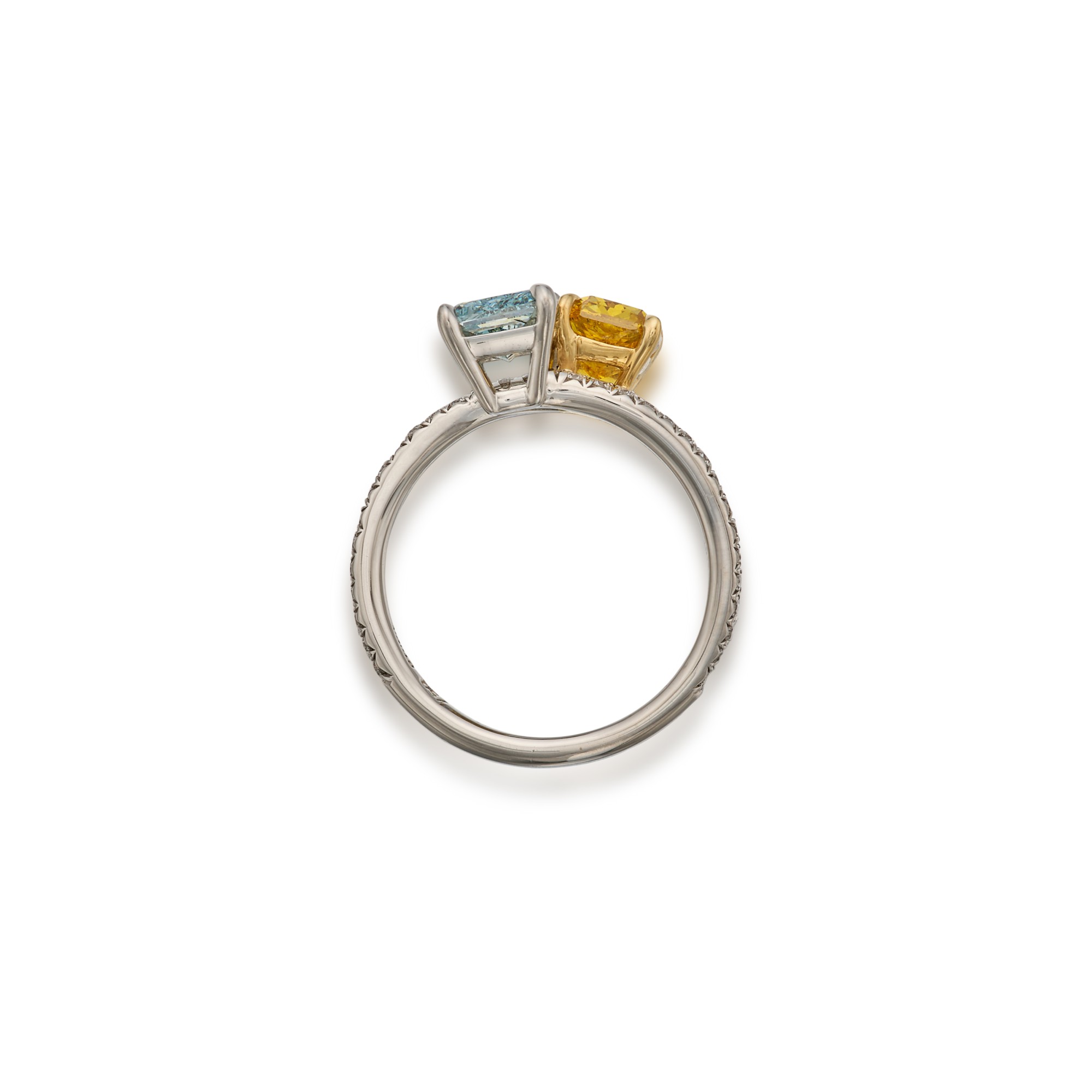 Fancy Vivid Blue-Green, Fancy Vivid Orangy Yellow and Diamond Ring | 艷彩藍綠色鑽石配艷彩橙黃色鑽石戒指 ...