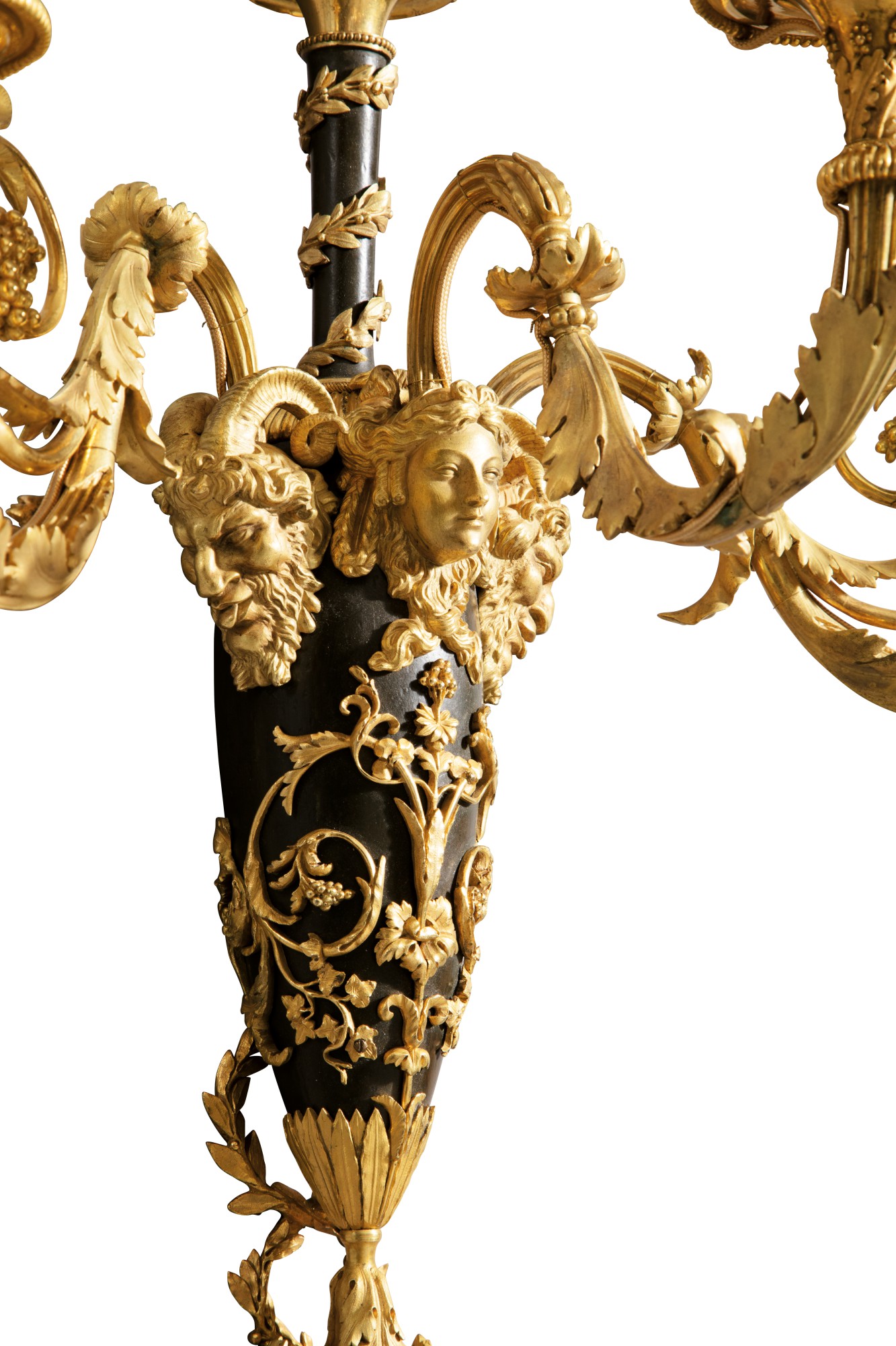 A pair of late Louis XV patinated and gilt-bronze three-light wall ...