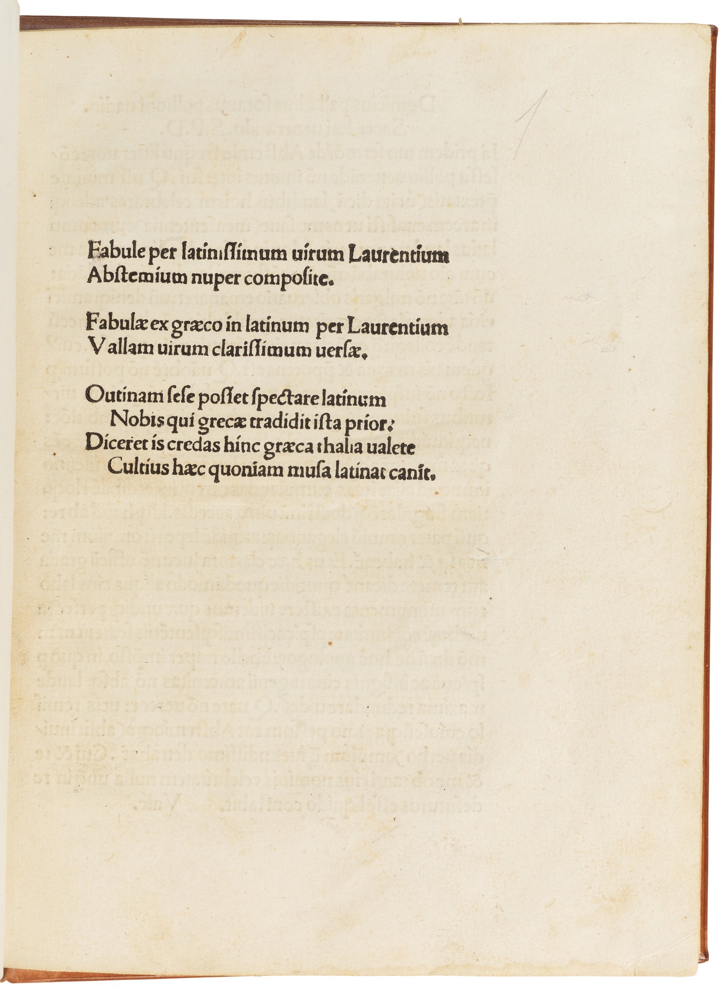 Abstemius, Fabulae, Venice, Tacuinus, [1499], modern calf | Antiquarian ...