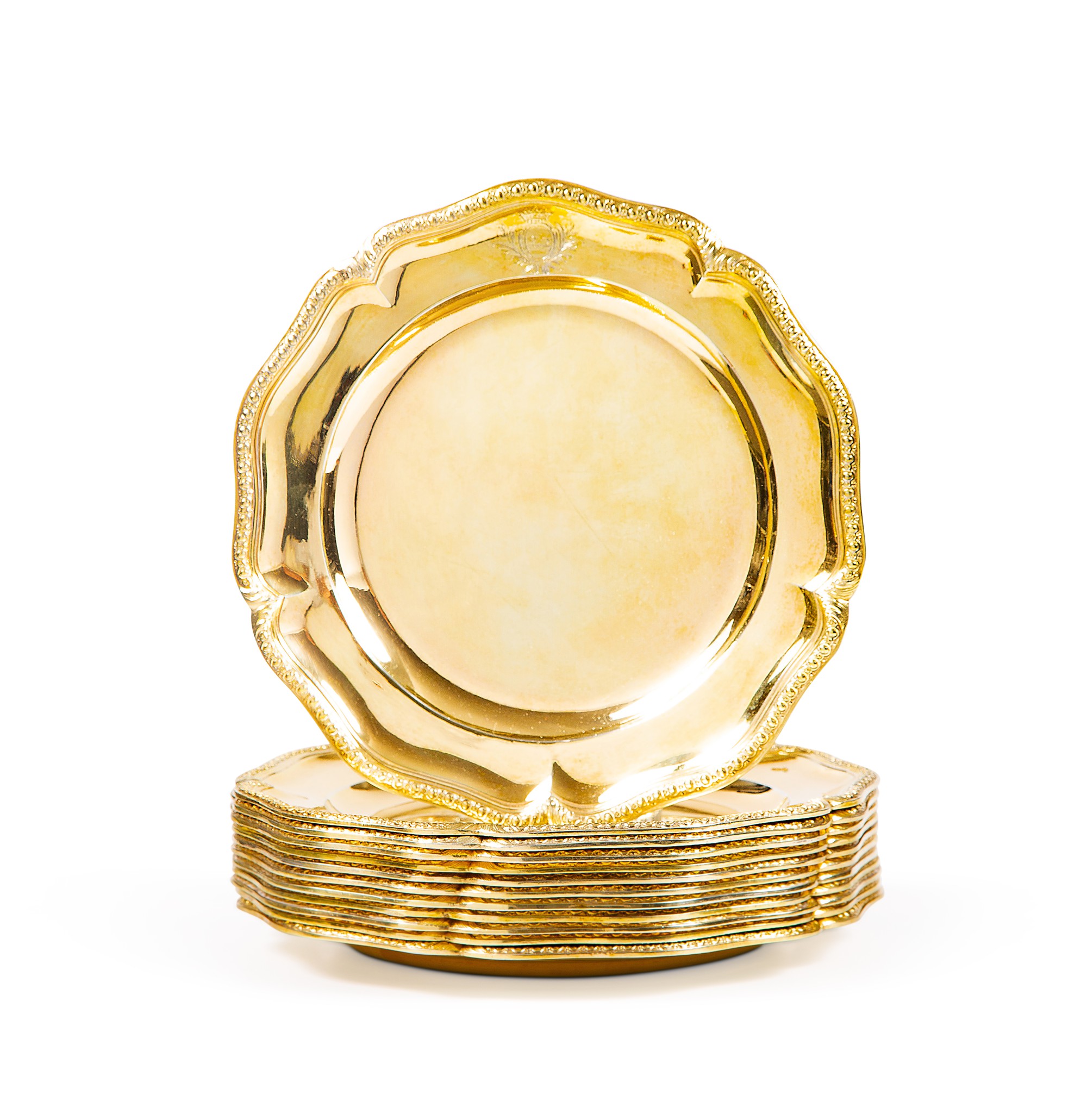 A set of twelve French silver-gilt plates, Tobias Ludwig Krug ...