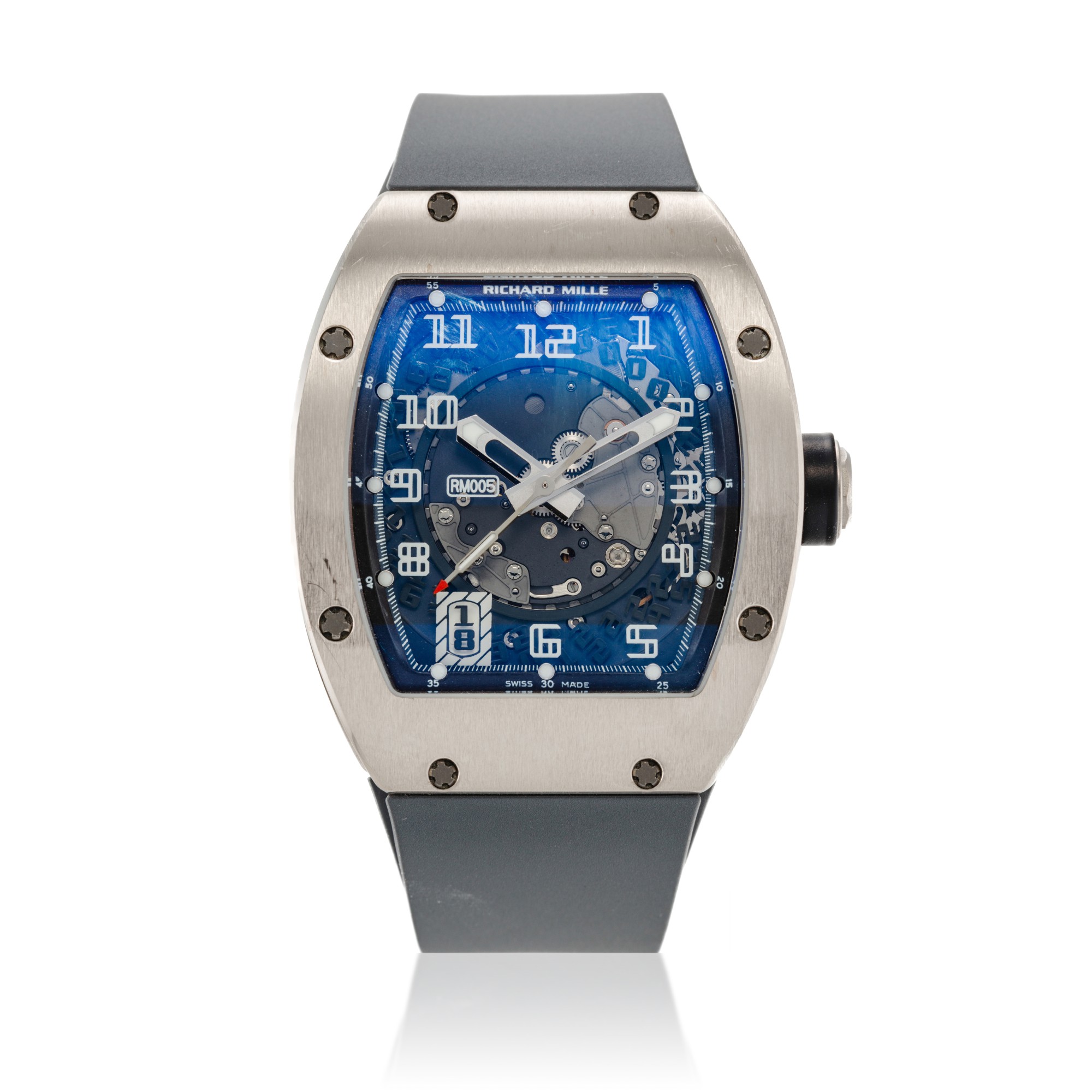 Reference RM005 AE WG | A white gold skeletonized wristwatch with date ...