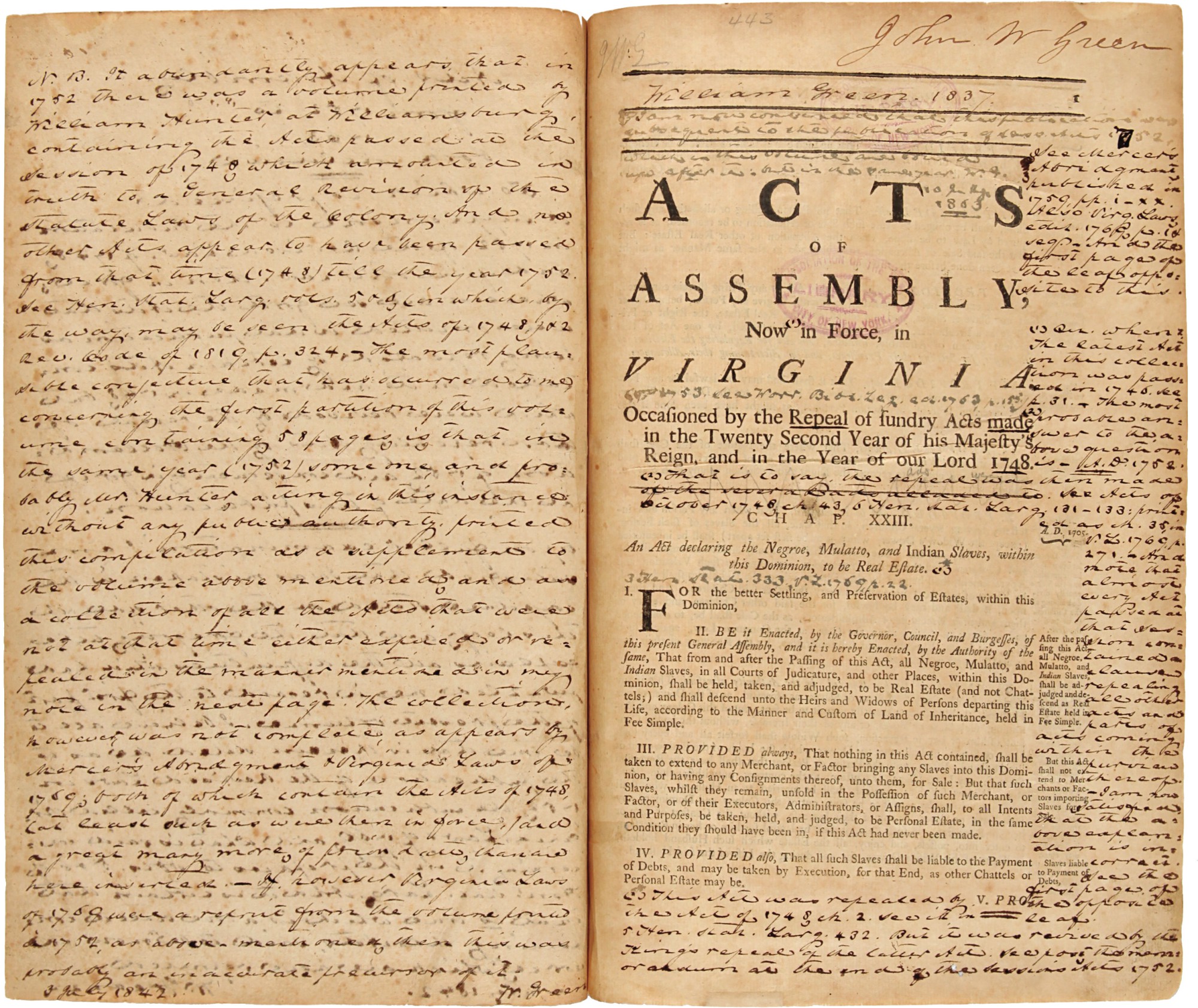 [Virginia]. A remarkable collection of early Virginia laws and imprints ...