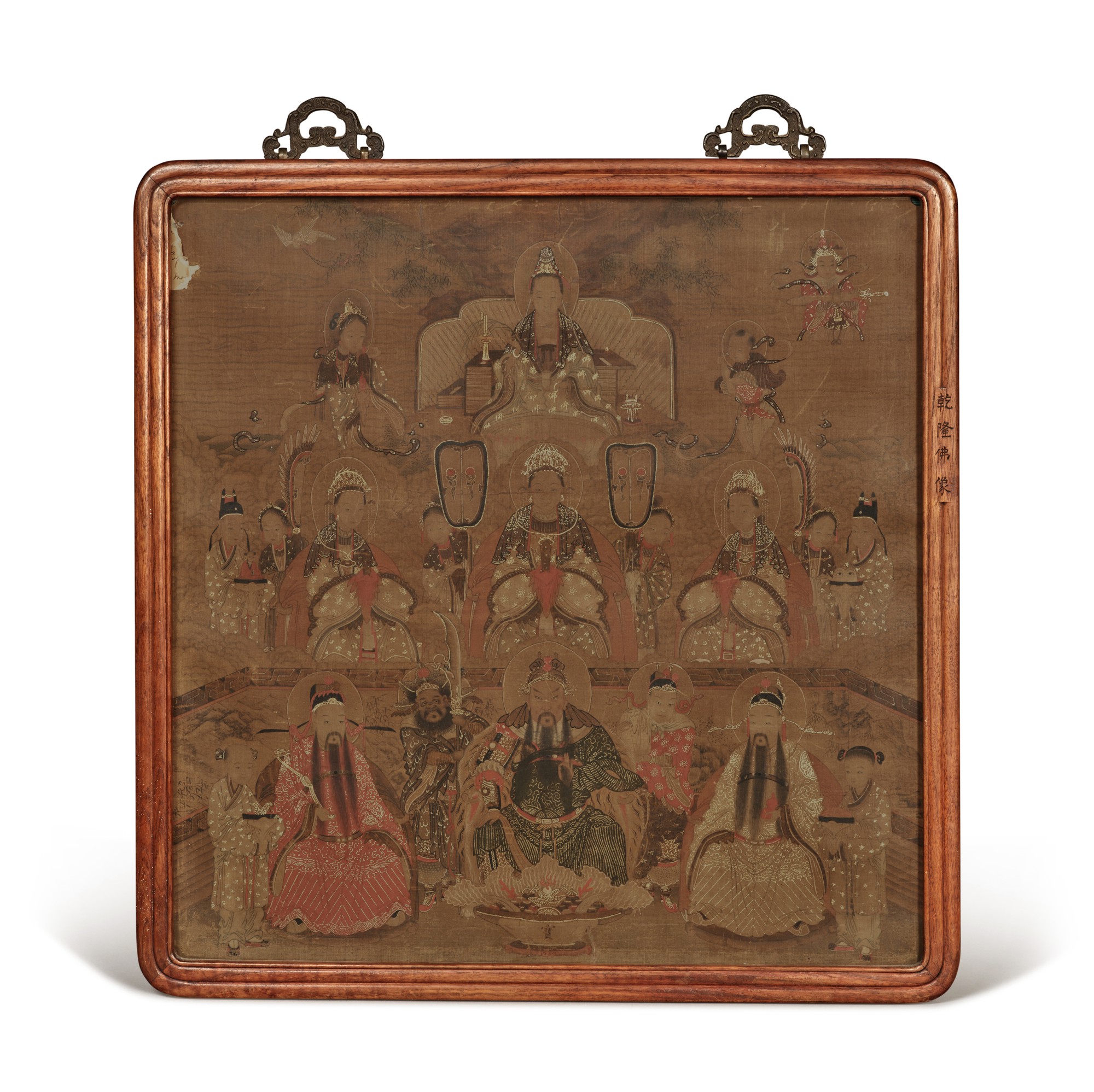 A Daoist and Buddhist pantheon ink painting on silk, Qing dynasty, 18th ...