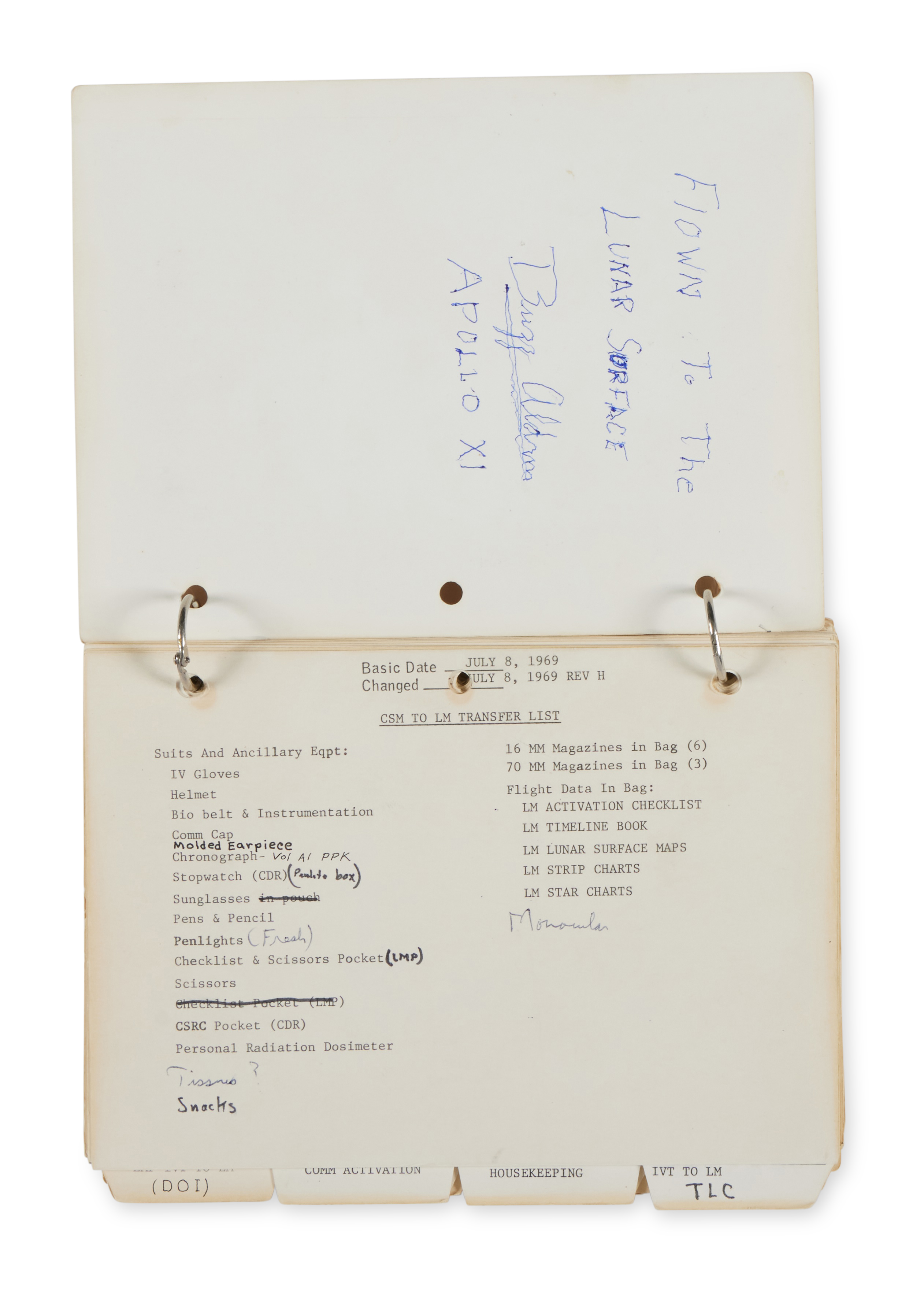 Lunar Surface Flown Apollo 11 Lm Systems Activation Checklist Jettison