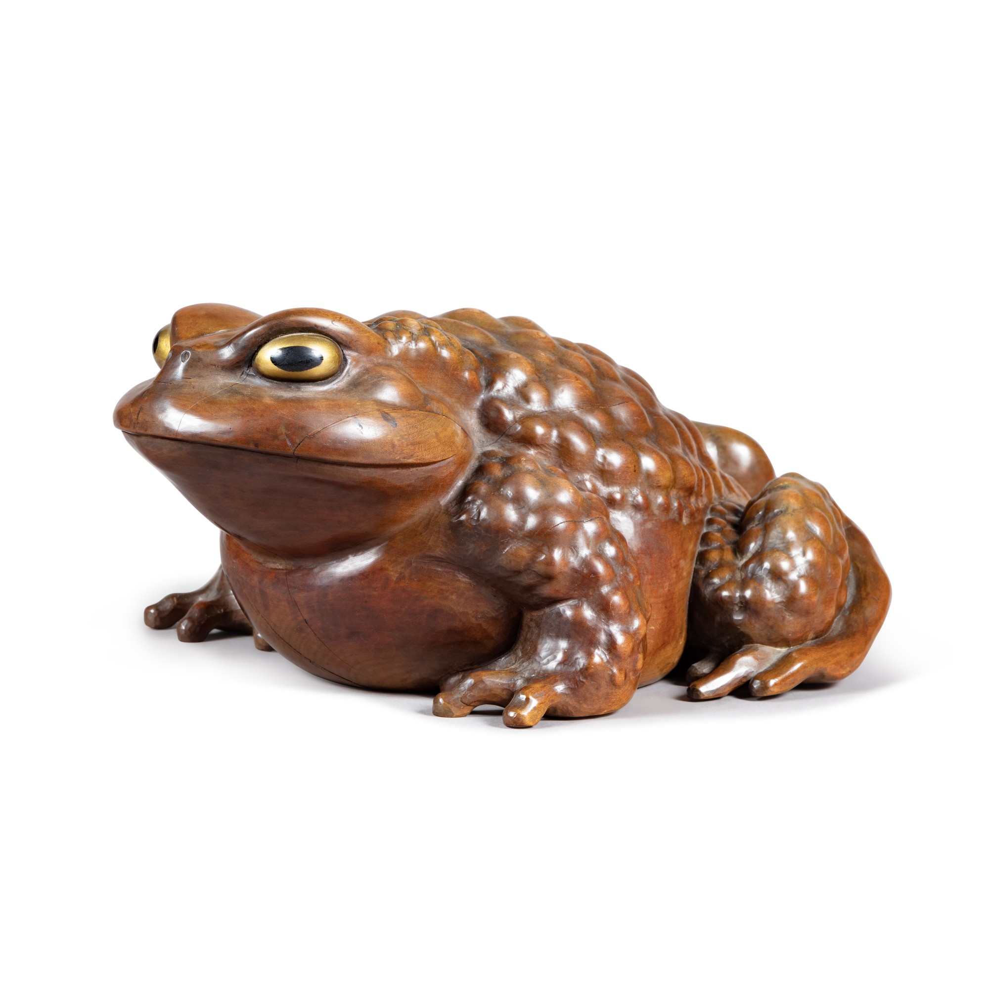 A large carved wood okimono of a toad | Okimono en bois sculpté ...