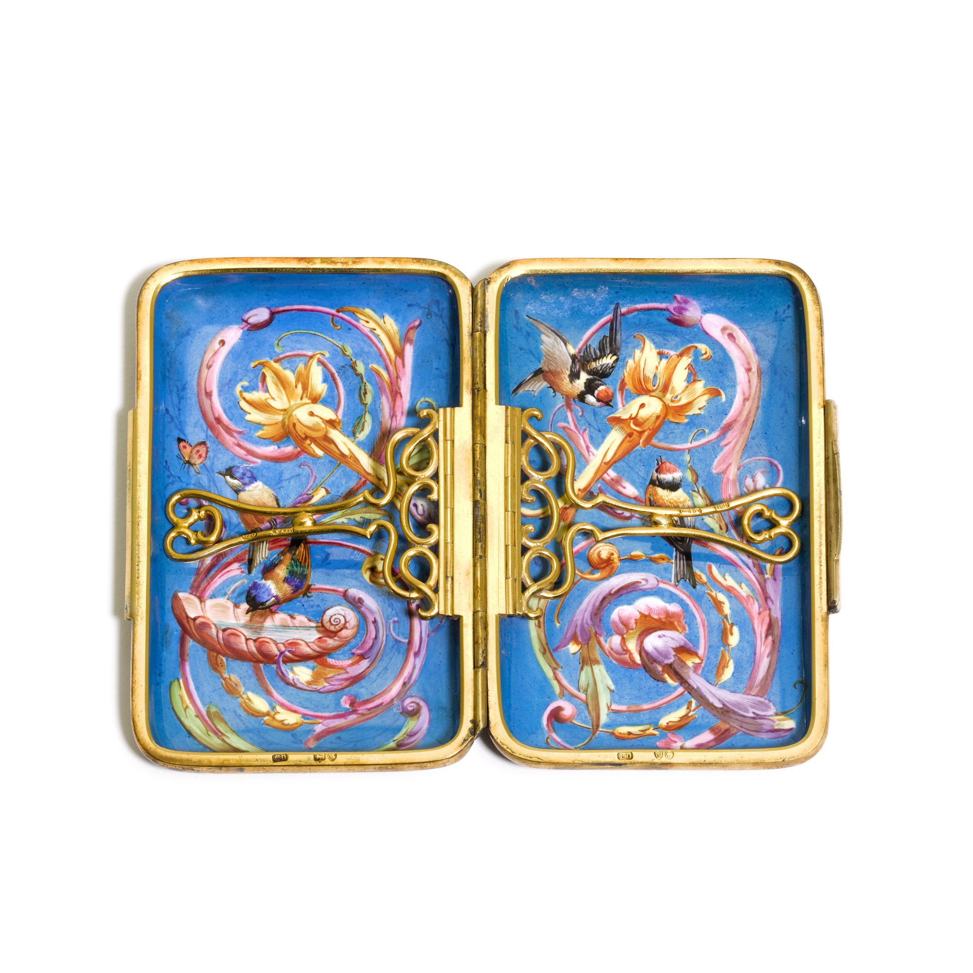 A PORCELAIN CARD CASE WITH SILVER-GILT MOUNTS, LOUIS DEE, LONDON, 1882 ...