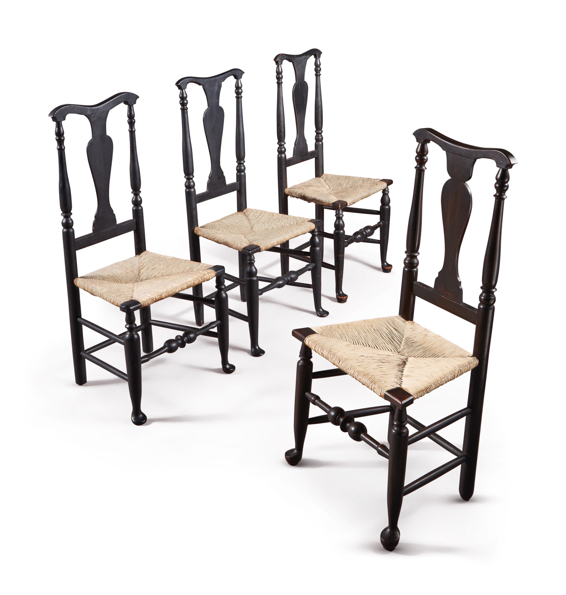 Assembled Set of Four Queen Anne Black-Painted Turned Maple 'Fiddle ...