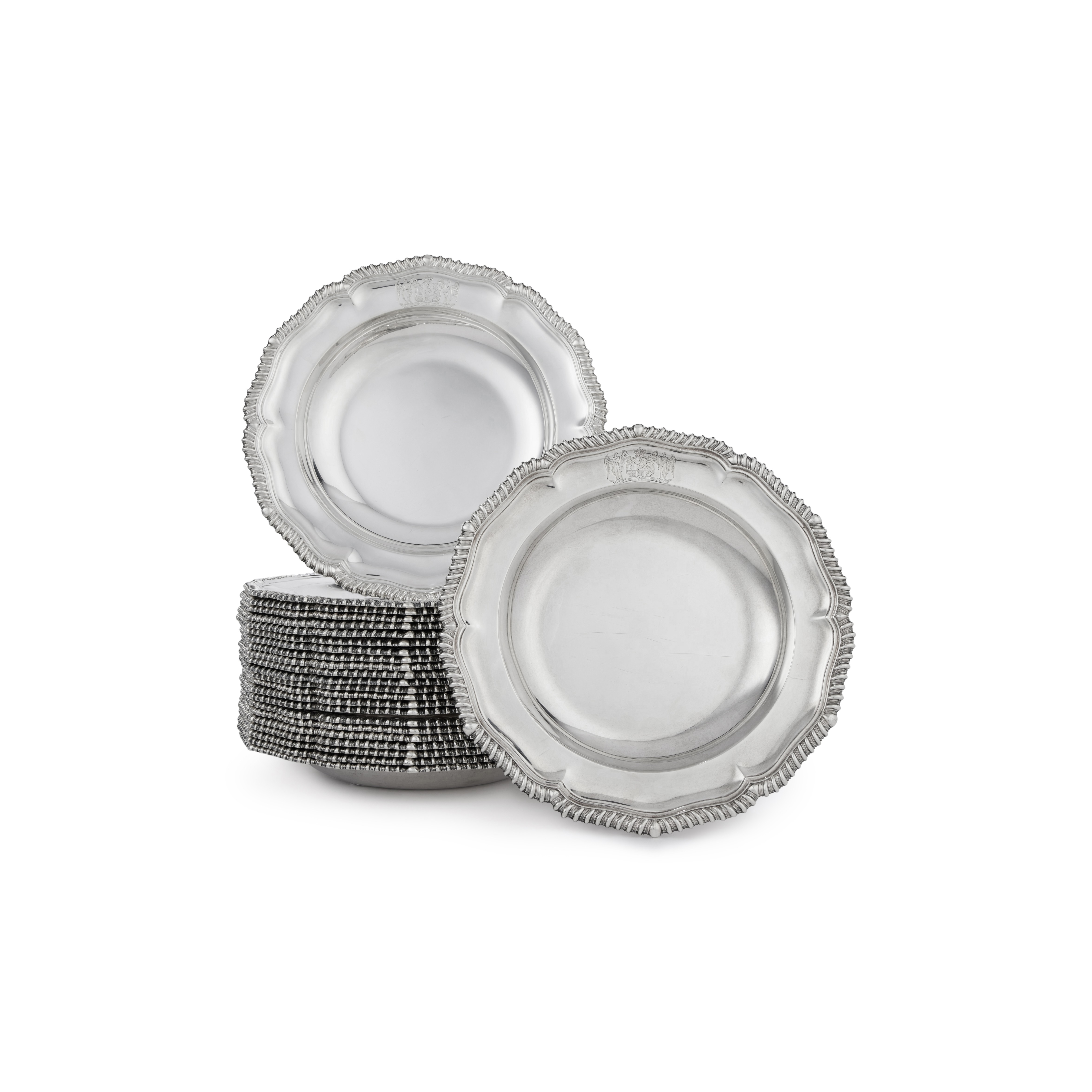 Twelve Georgian and Victorian Silver Dinner Plates and Twelve Matching ...