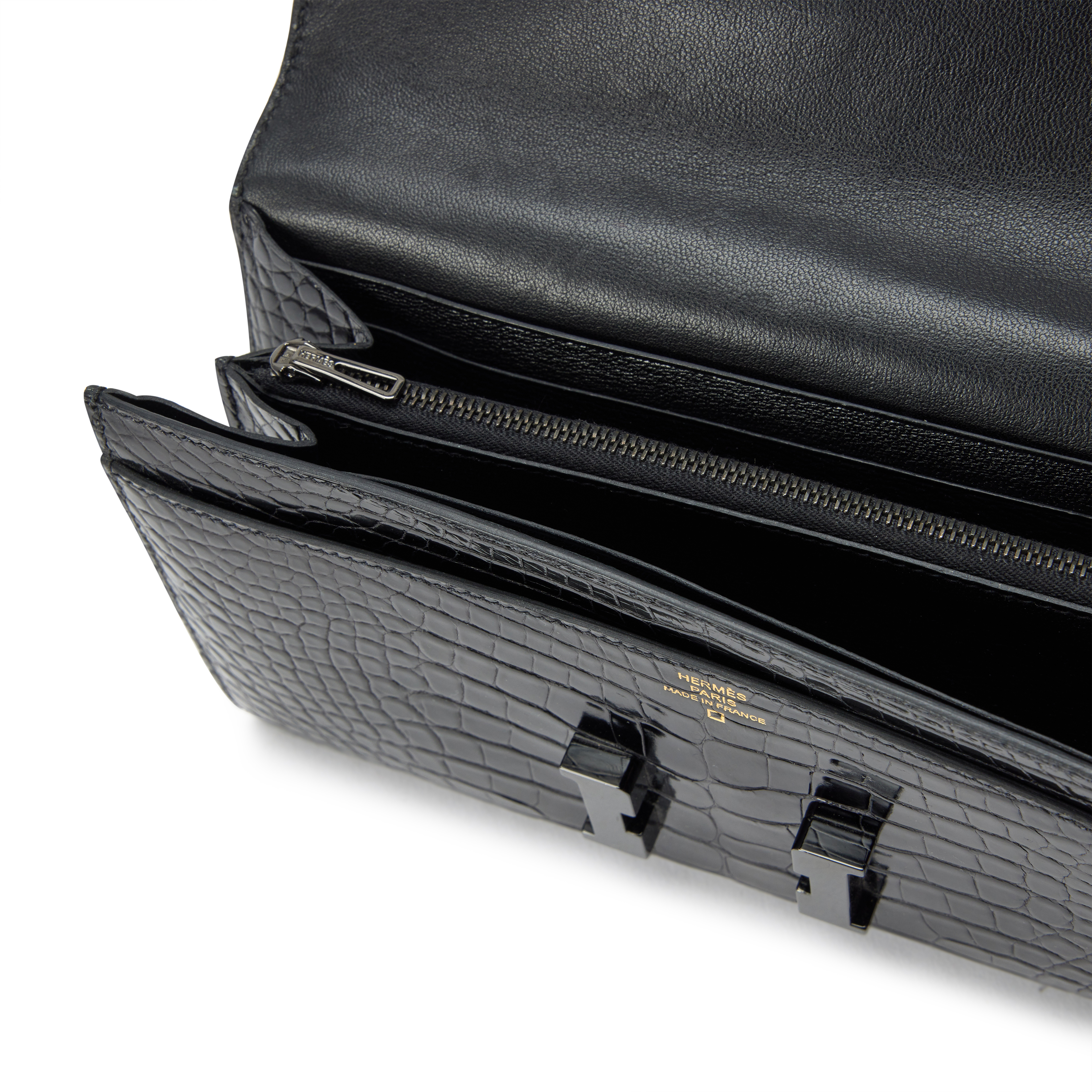 Hermès Black Shiny Alligator So Black Constance Long Wallet Hermès Black Shiny Alligator So Black Constance Long Wallet