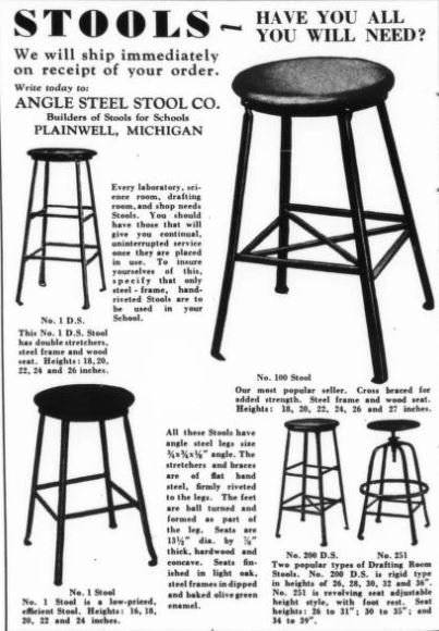 A matched set of six American hardwood and painted steel stools by the ...