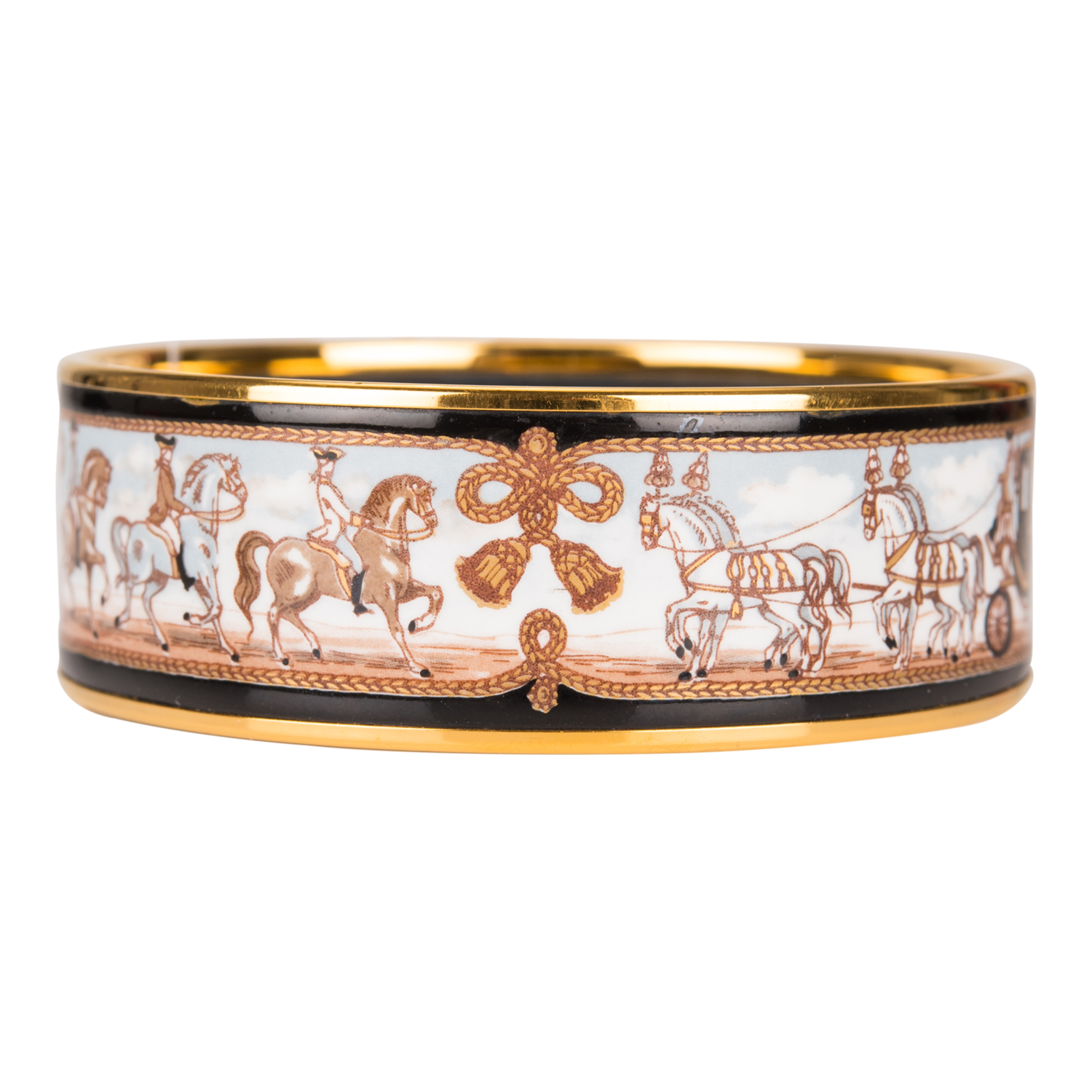 Set of Two Horse Themed Wide Printed Enamel Bracelets with Gold Plated ...