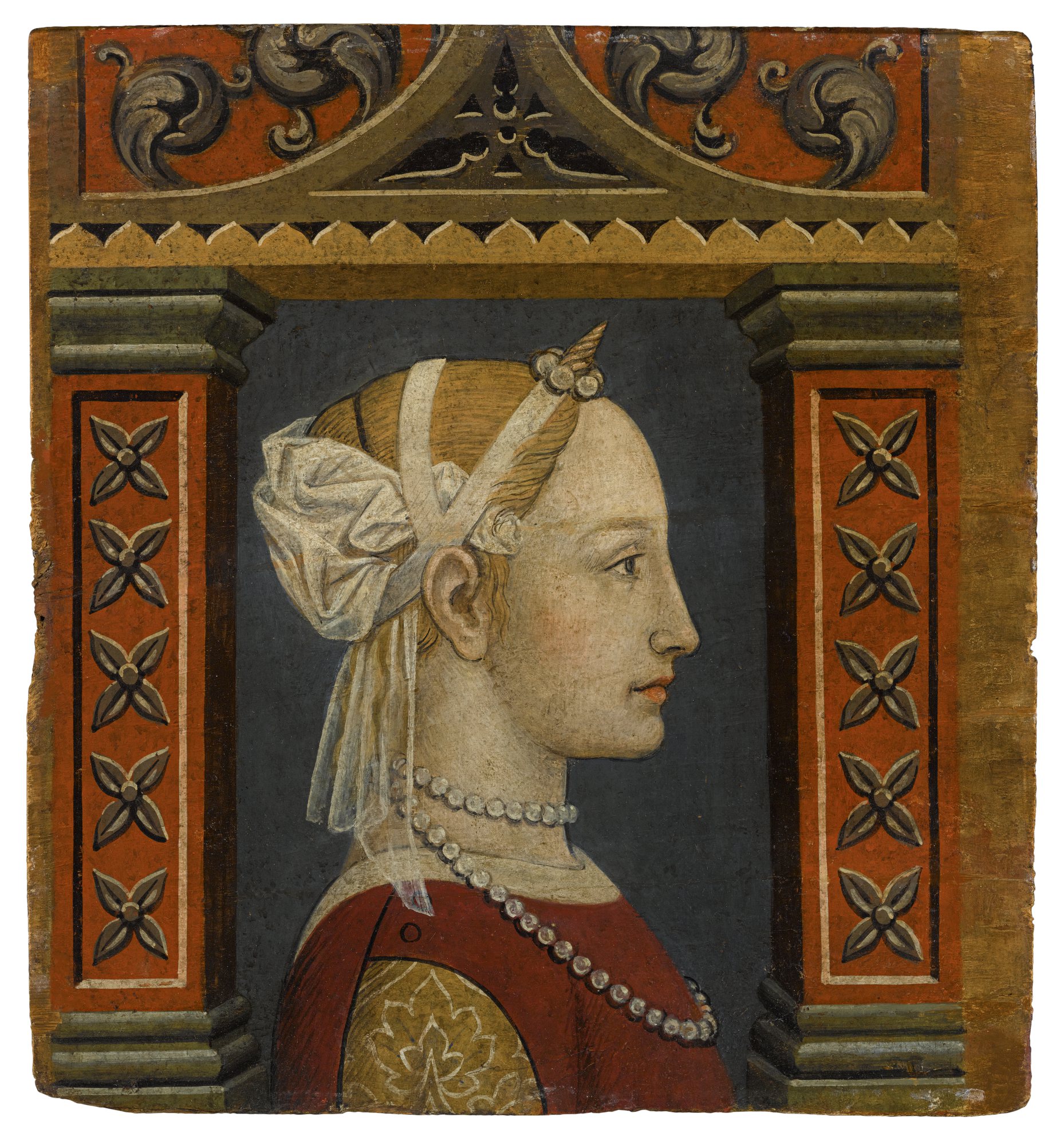 Set of four portraits from a decorative ceiling frieze, depicting a ...
