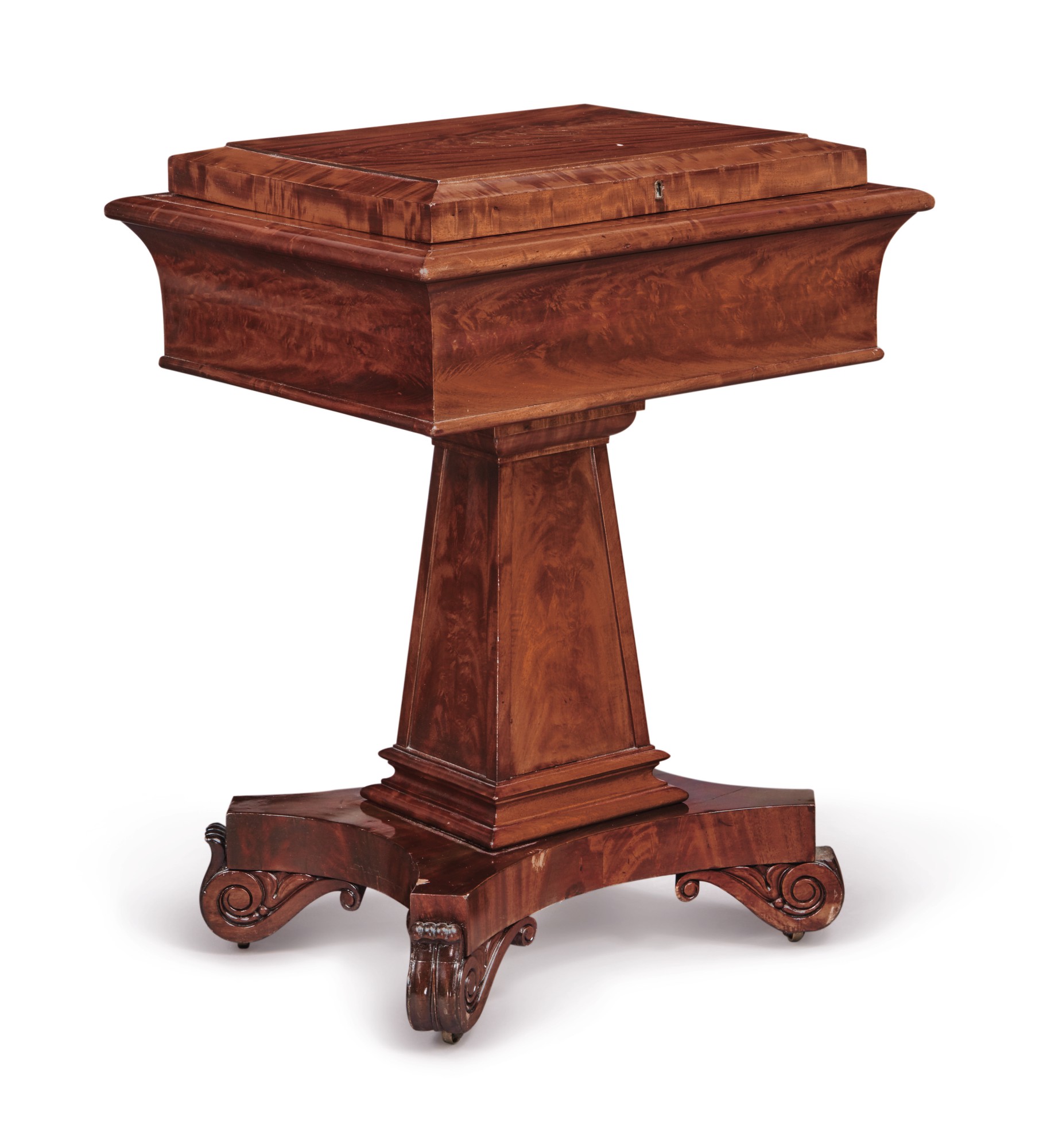 Classical Carved and Figured Mahogany Work Table, Attributed to the ...