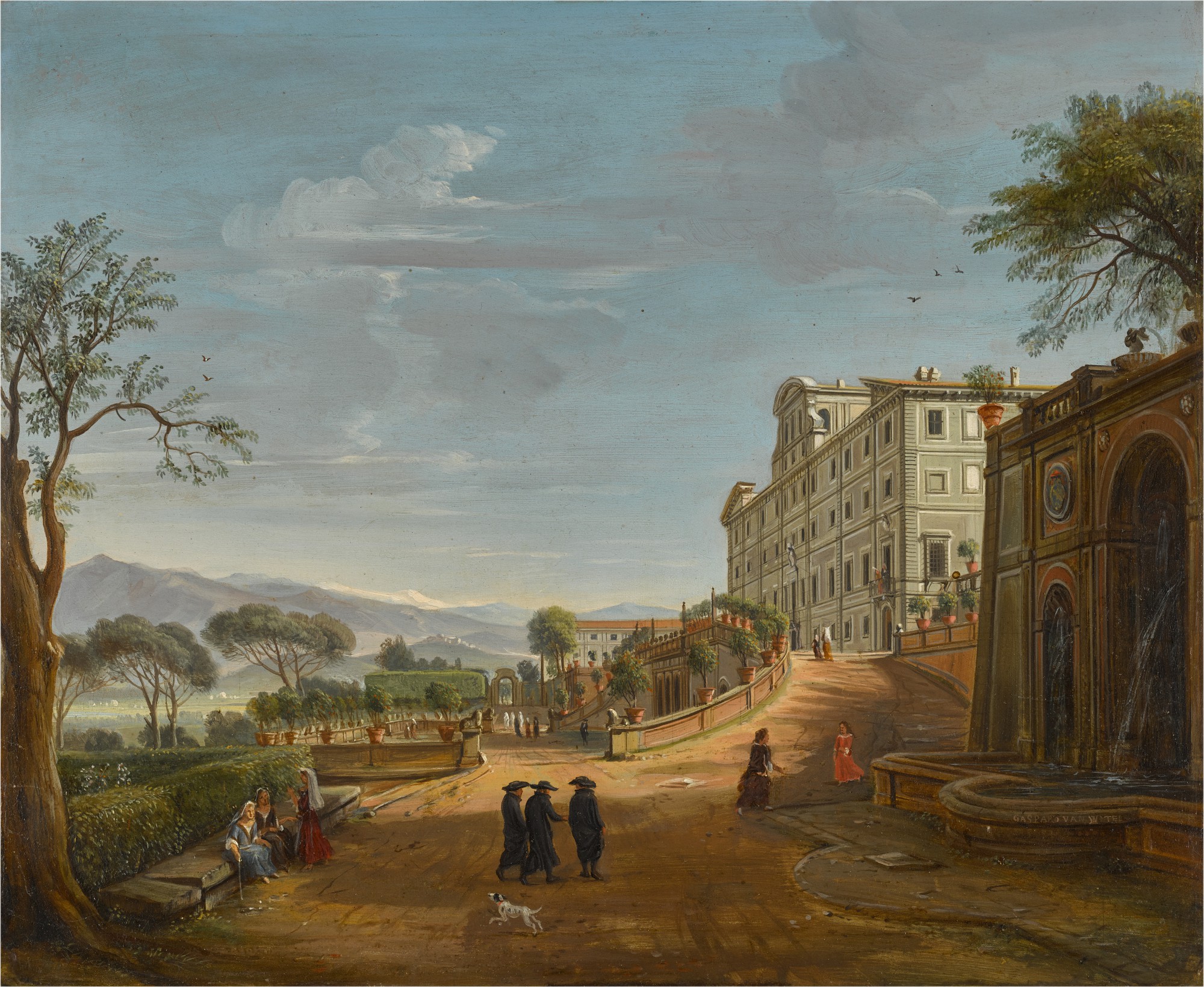 A pair of views of Villa Aldobrandini, Frascati 《弗拉斯卡蒂的阿多布蘭迪尼別墅風景畫一對 ...