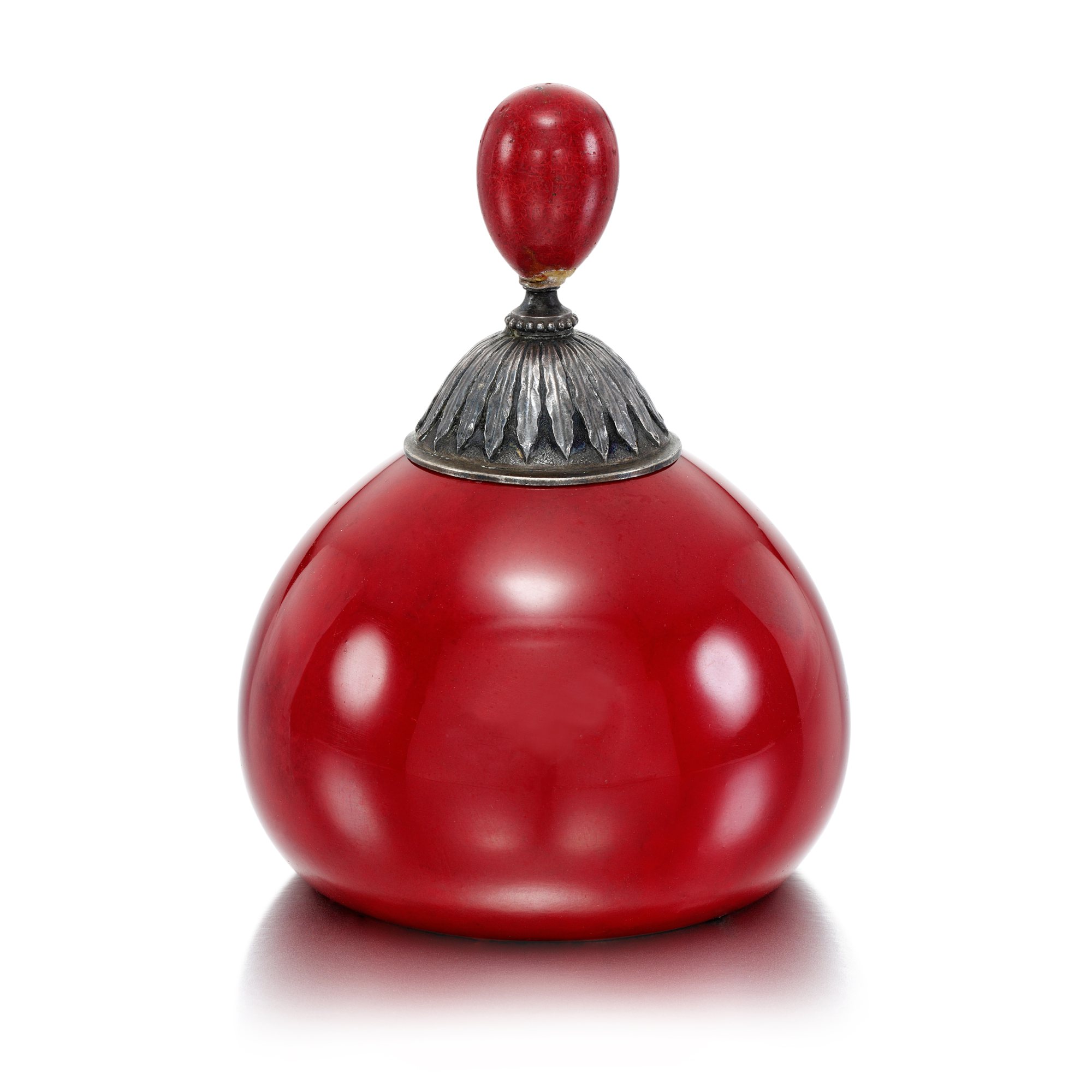 A Fabergé silver-mounted Bernard Moore flambe ceramic and purpurin gum ...