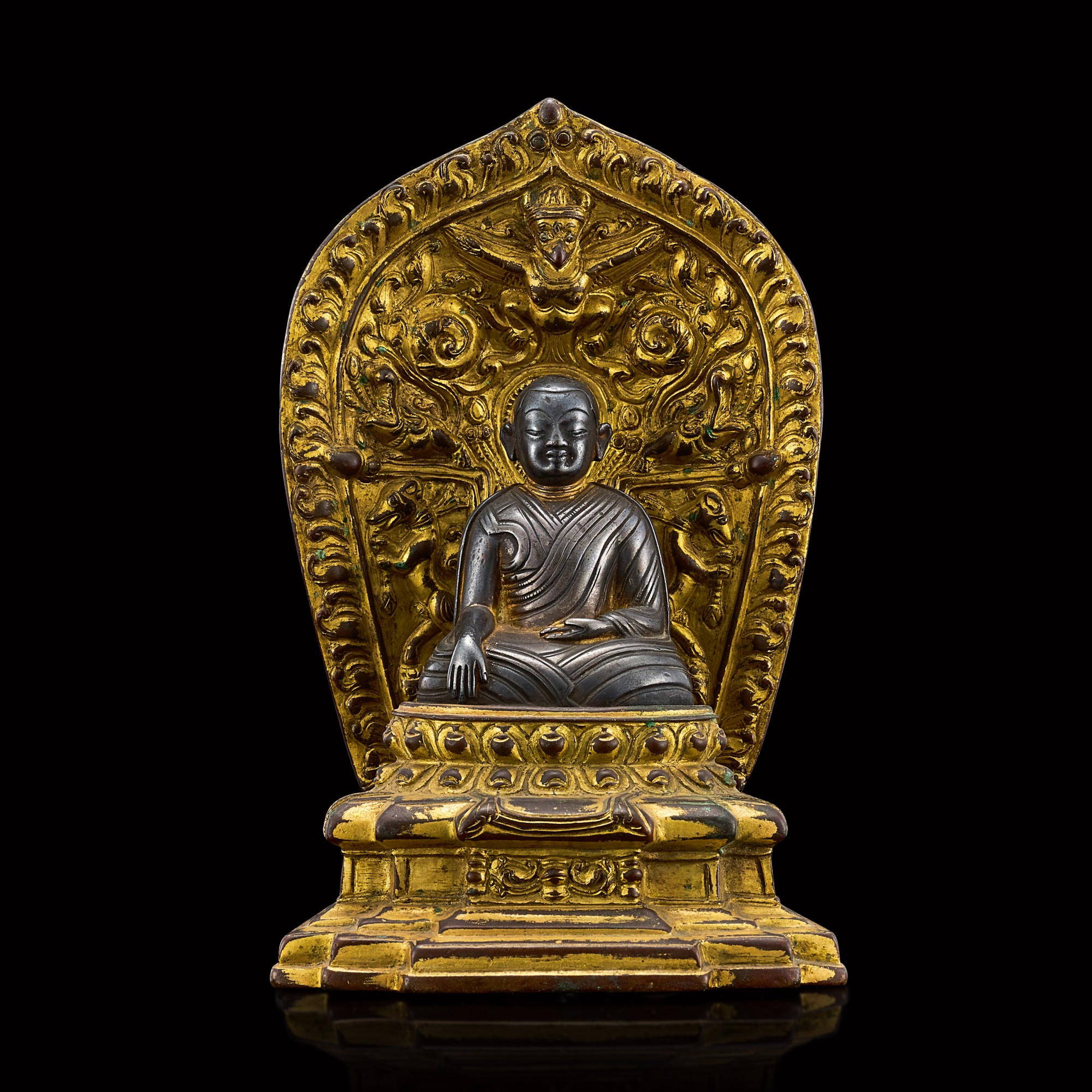 A rare silver figure of a lama and original gilt-copper throne Tibet ...