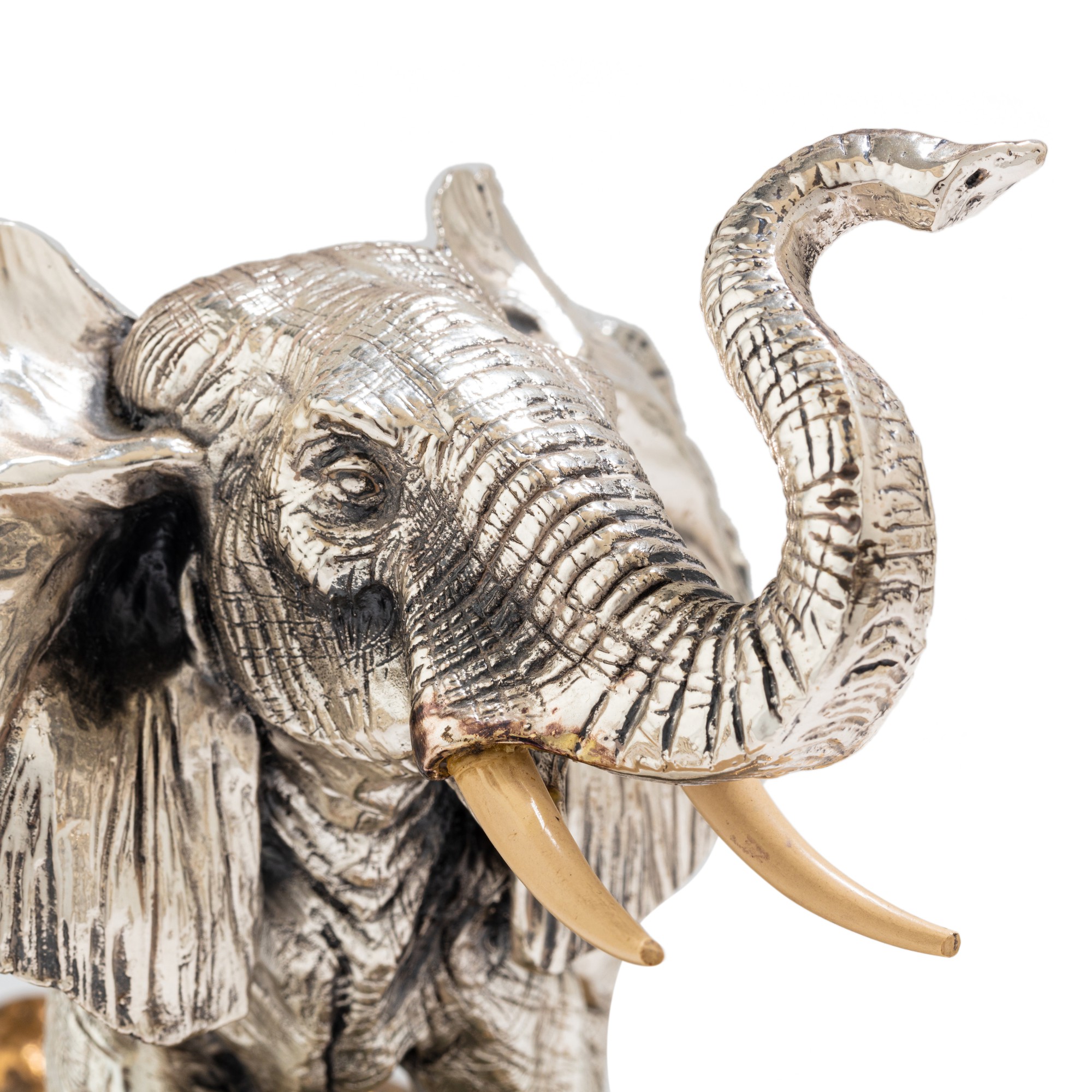 Group of three resin elephants covered with silver, probably Italy and ...