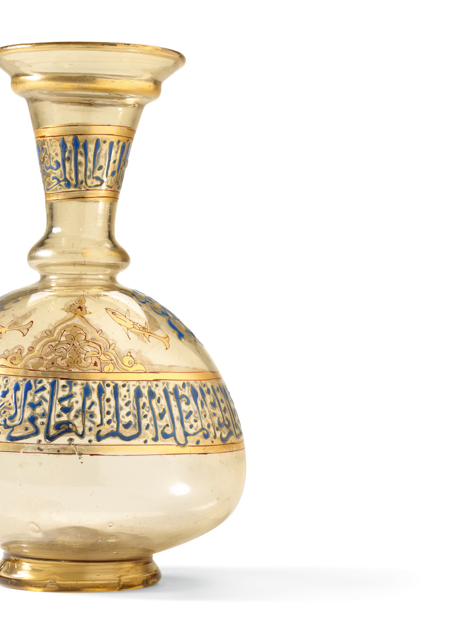A HIGHLY IMPORTANT MAMLUK GILDED AND ENAMELLED GLASS FLASK, SYRIA, MID ...