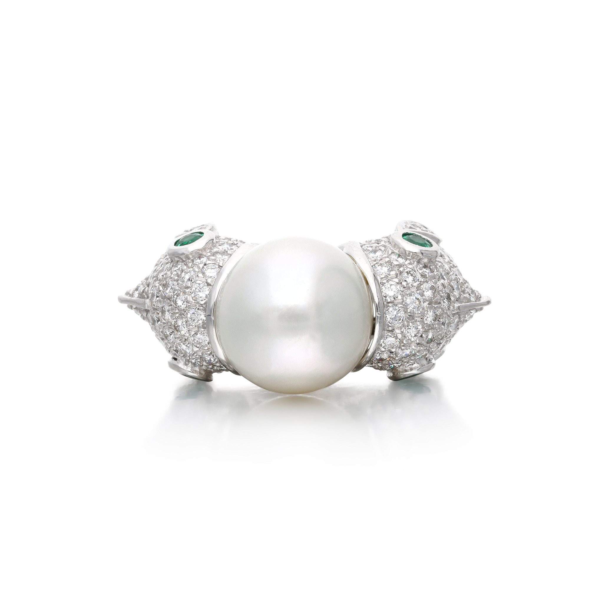 White Gold, Cultured Pearl, Emerald And Diamond Pisces Zodiac Ring ...