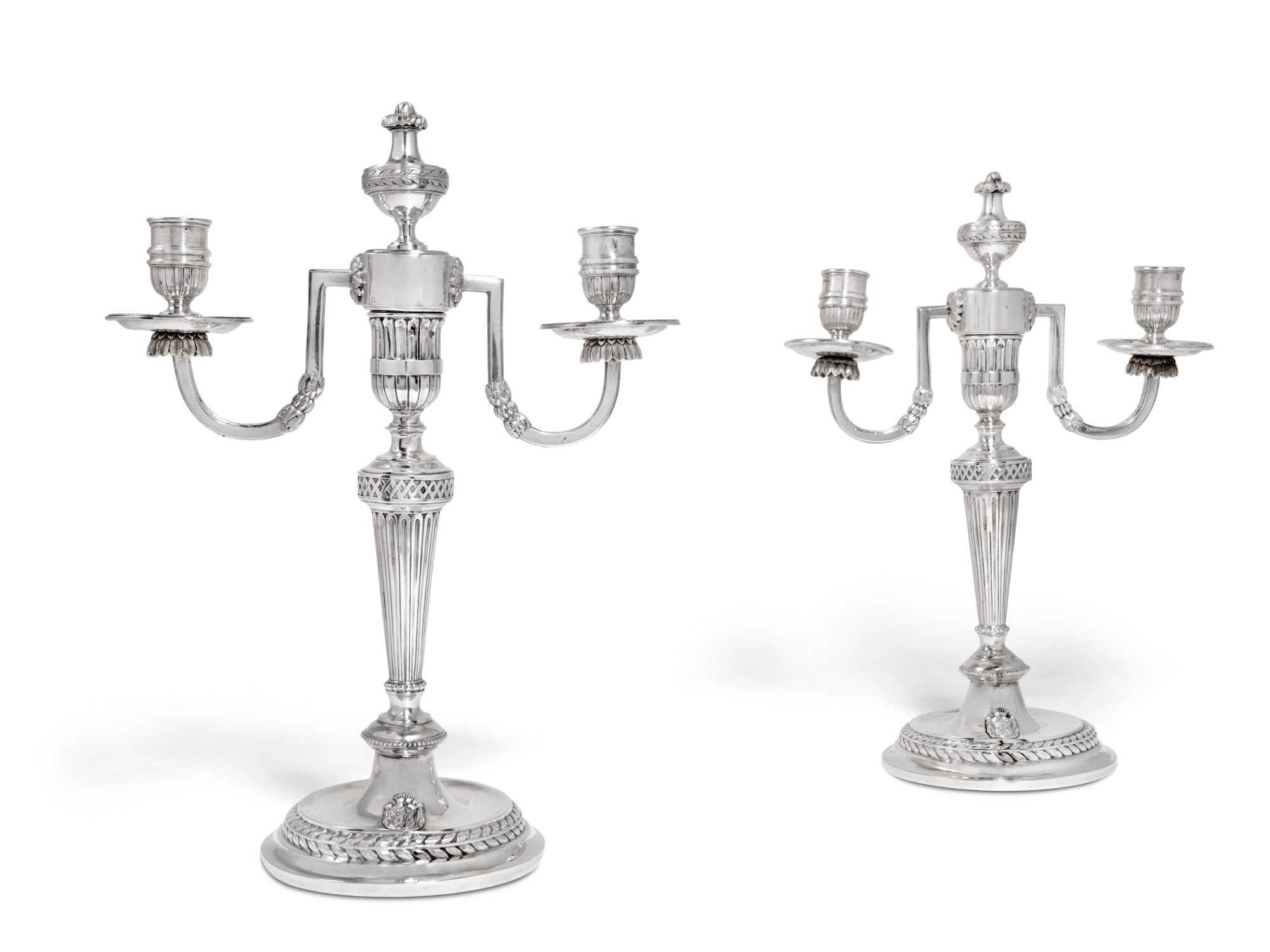 A pair of Austrian silver two-light candelabrum, Johann Georg Hann ...