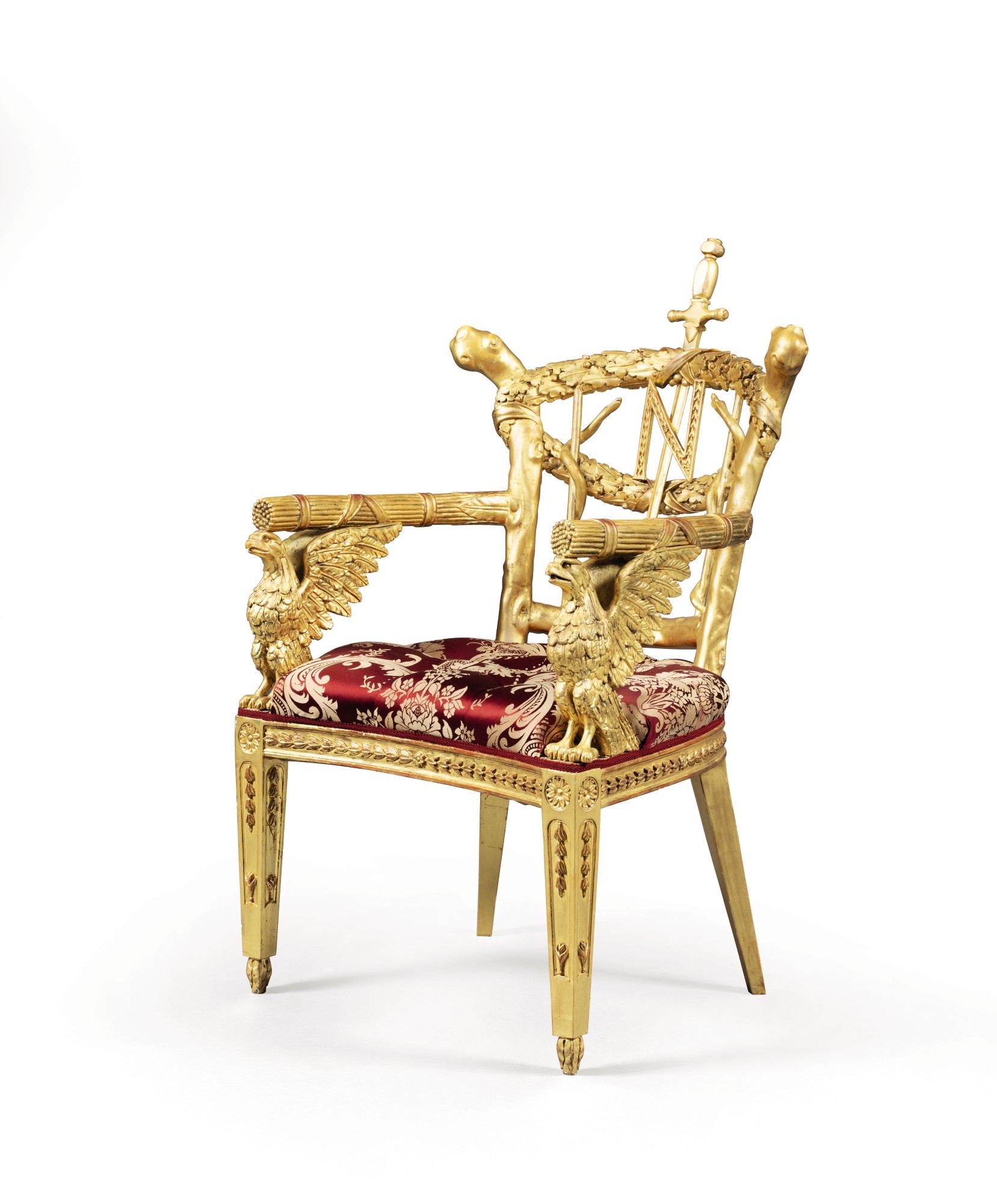 A Napoleonic style gilt bronze wood armchair, Sicilian, early 19th ...