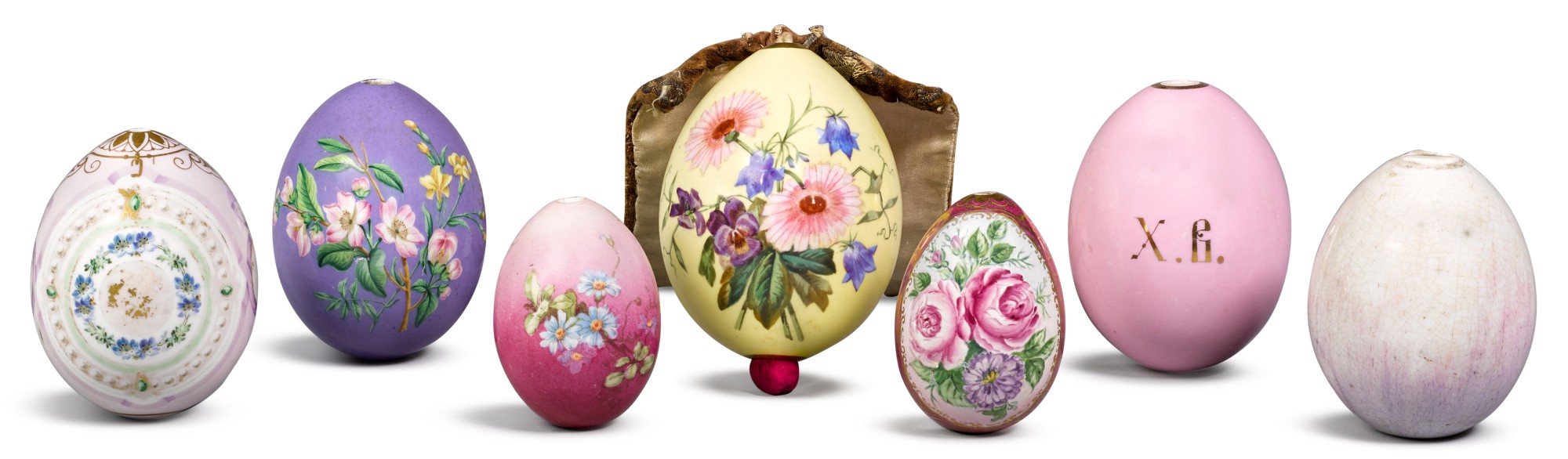 Seven porcelain Easter eggs by the Imperial Porcelain Factory, St ...