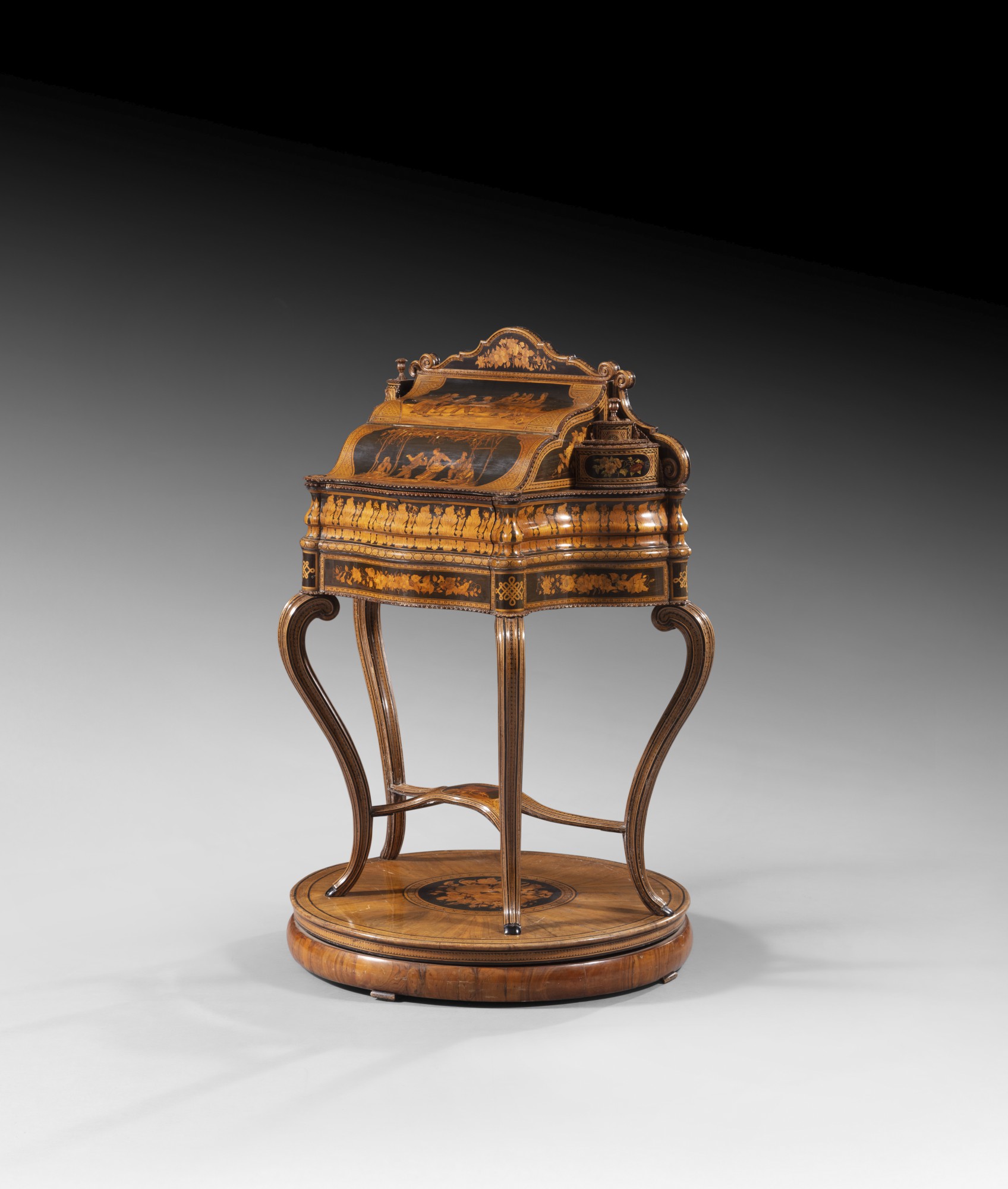 A rare marquetry desk with multiple combinations, signed Joseph ...