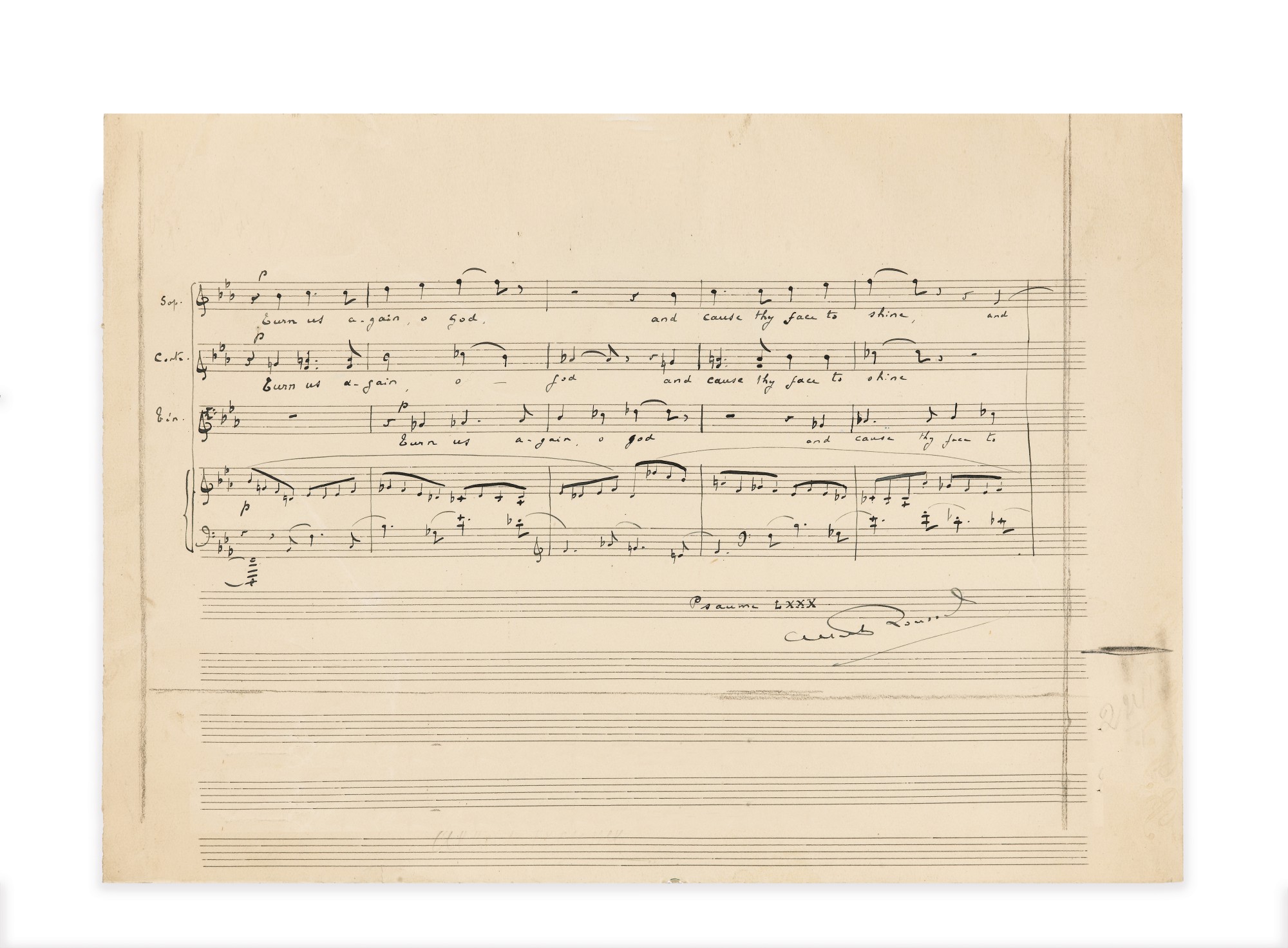ROUSSEL. Manuscrit musical autograph signé d'une partie de psaume LXXX ...