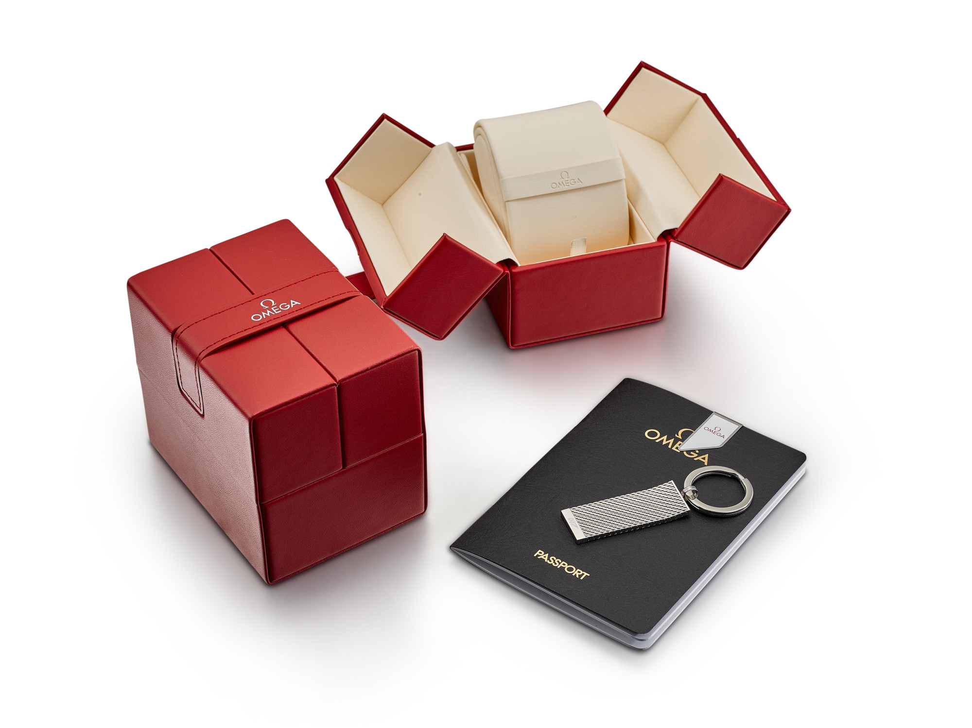 A group of key chain, tote bag, magazine, wallet and two travelling ...