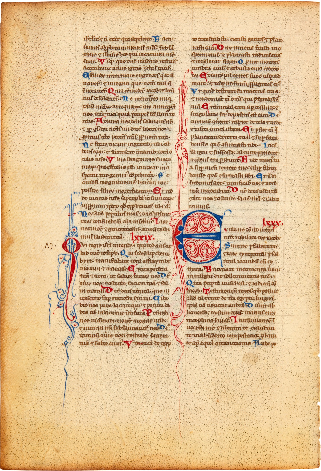 Decorated Psalm initials, on a leaf from a Bible in Latin, [Italy, 13th ...