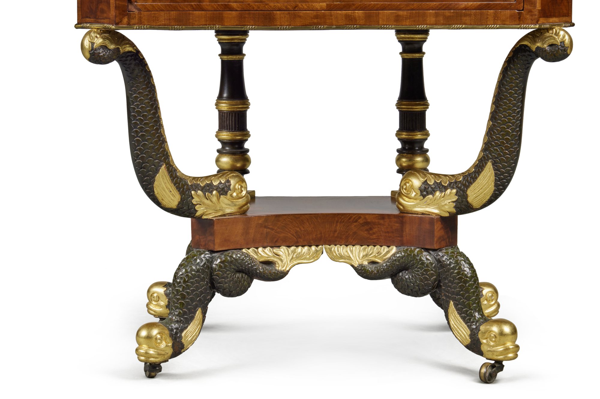 A Fine and Rare Classical Vert Antique and Parcel-Gilt Figured Mahogany ...