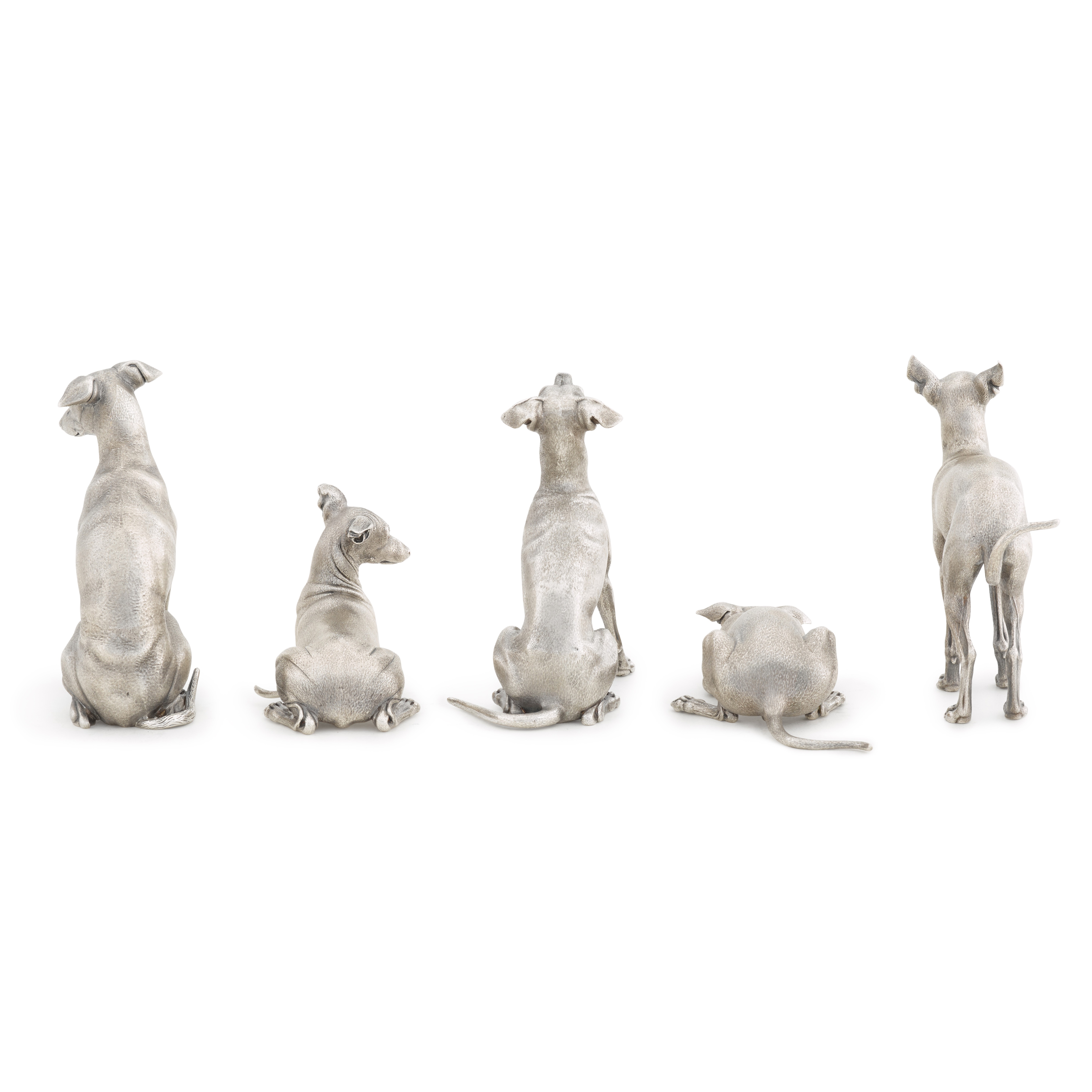 A possibly unique cased set of five silver greyhound models, Bry & Co ...
