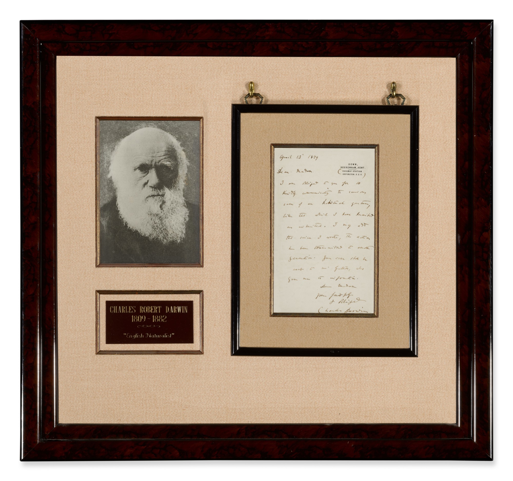 Darwin, Charles. Autograph Letter Signed, To [Fanny Kellogg], April 13 ...