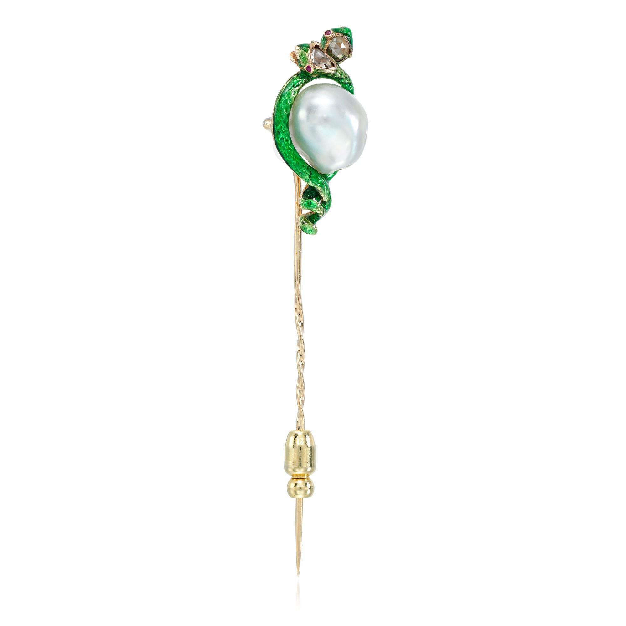 Baroque pearl, enamel, ruby and diamond stick pin, 19th century | Fine ...