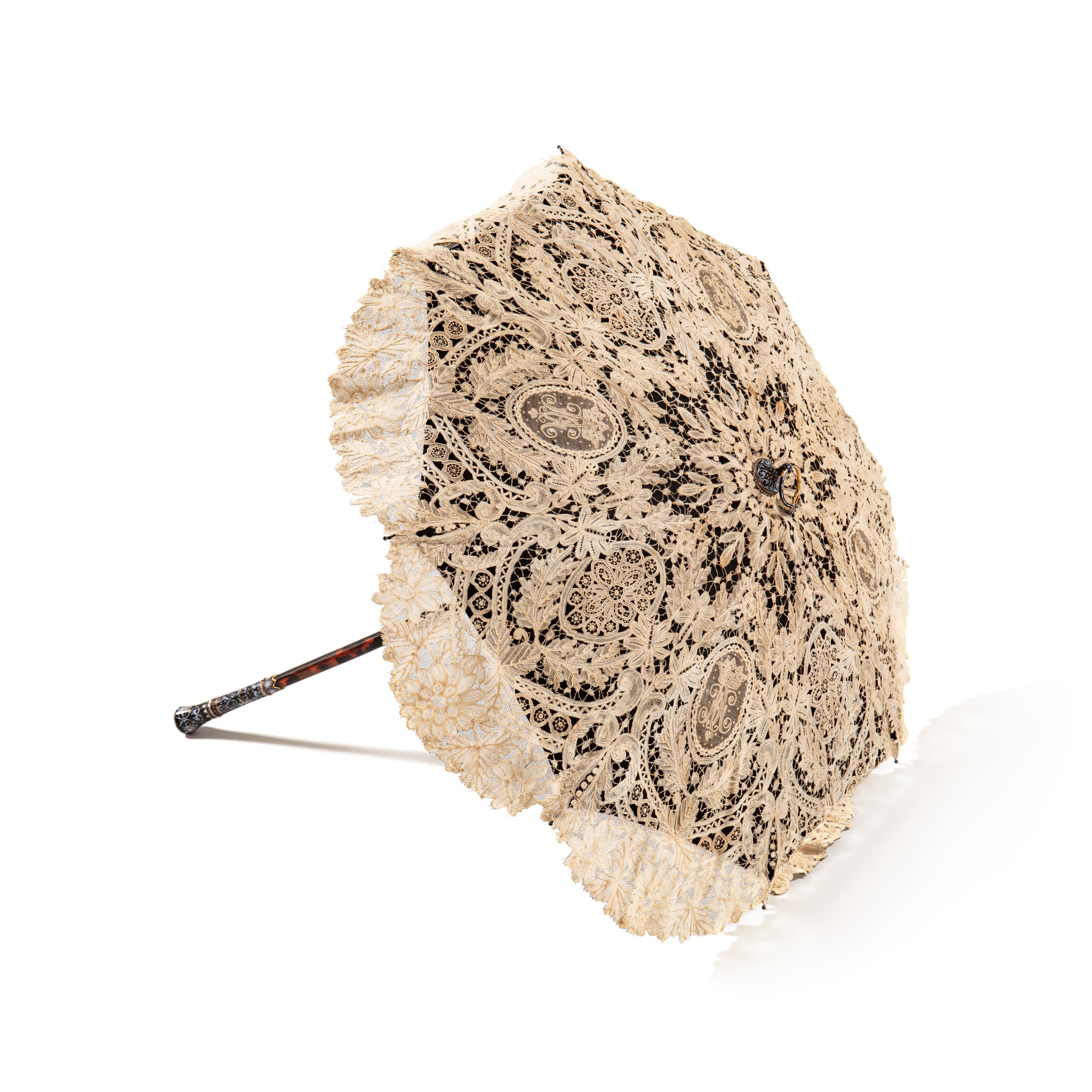 A jewelled gold enamel and tortoiseshell parasol handle, late 19th ...