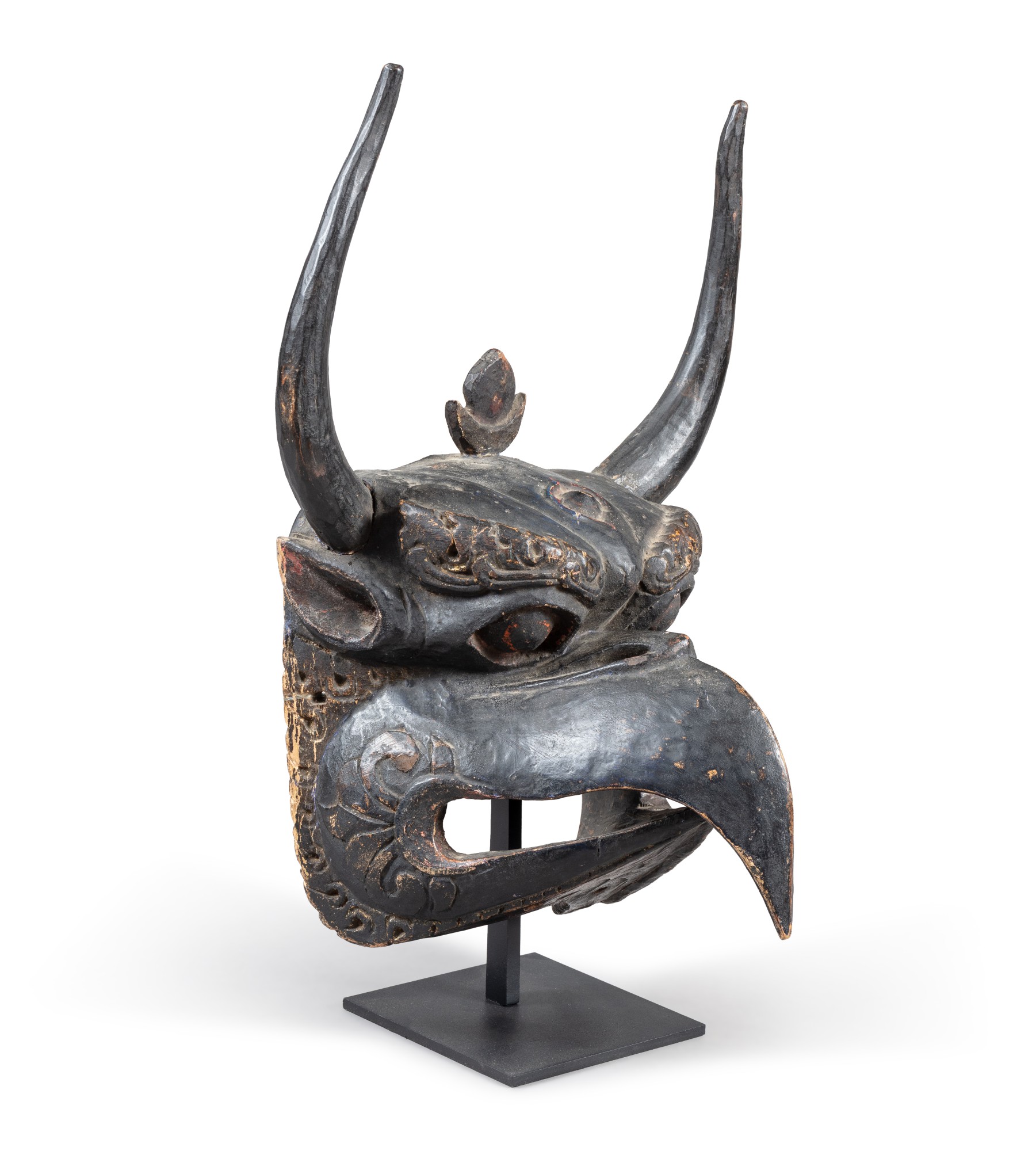 A carved and polychrome wood mask depicting Garuda Monpa or Sherdukpen ...