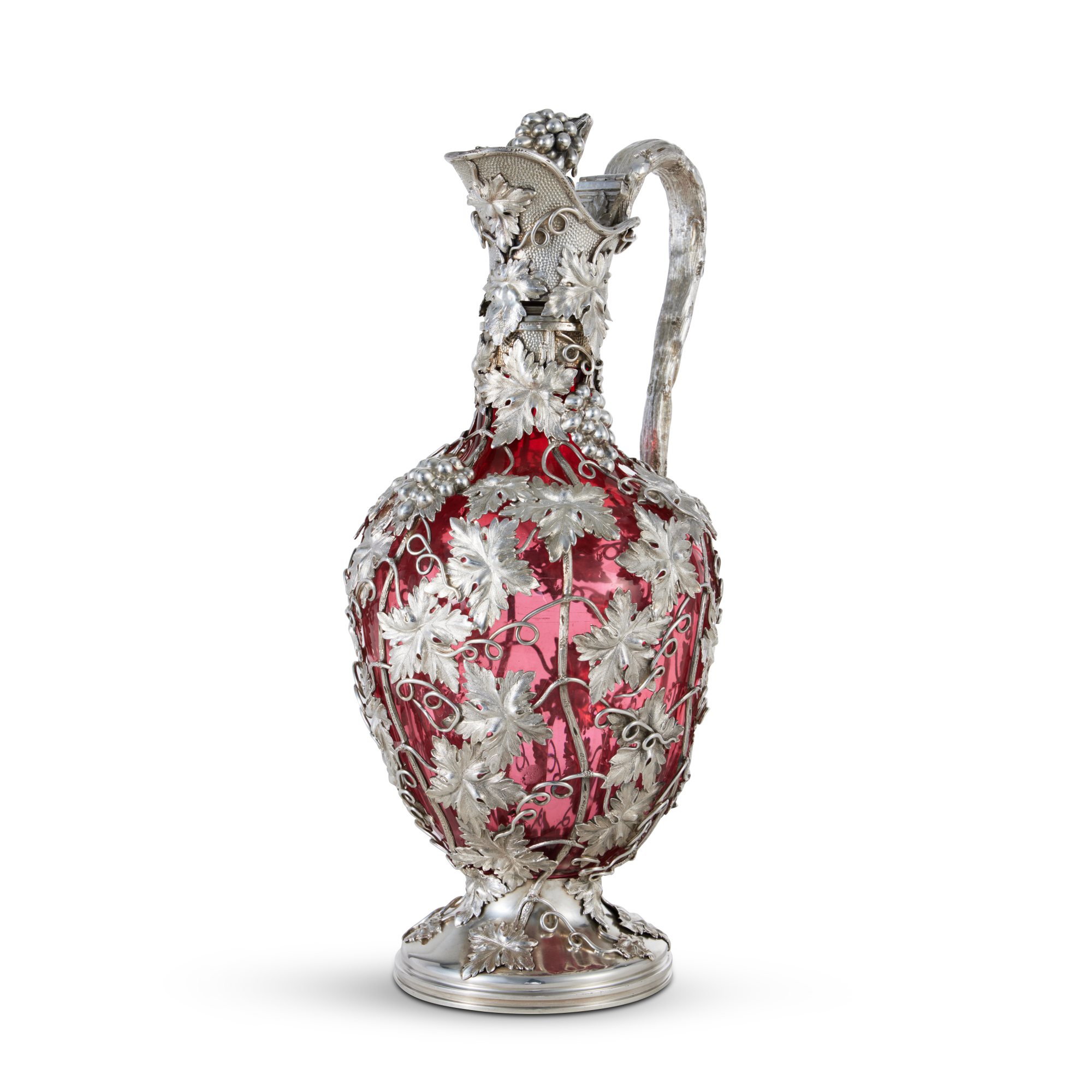 An Early Victorian Silver-Mounted Ruby Glass Claret Jug, Charles Reily ...