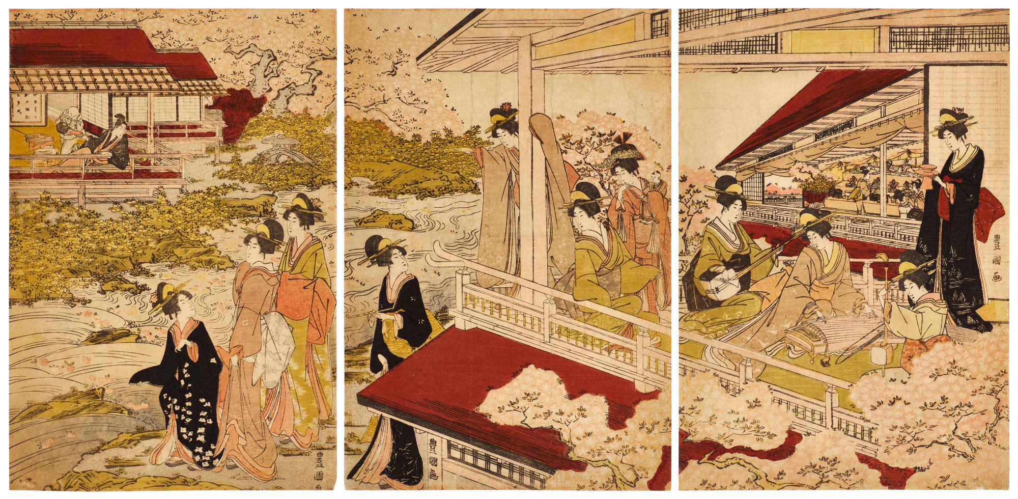 Utagawa Toyokuni (1769-1825) | Enjoying cherry blossoms in full bloom ...