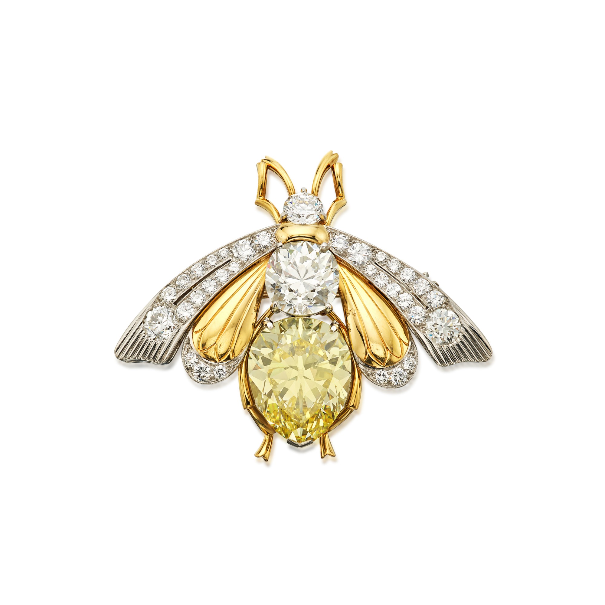 Fancy Intense Yellow Diamond and Diamond Brooch | Important Jewels ...