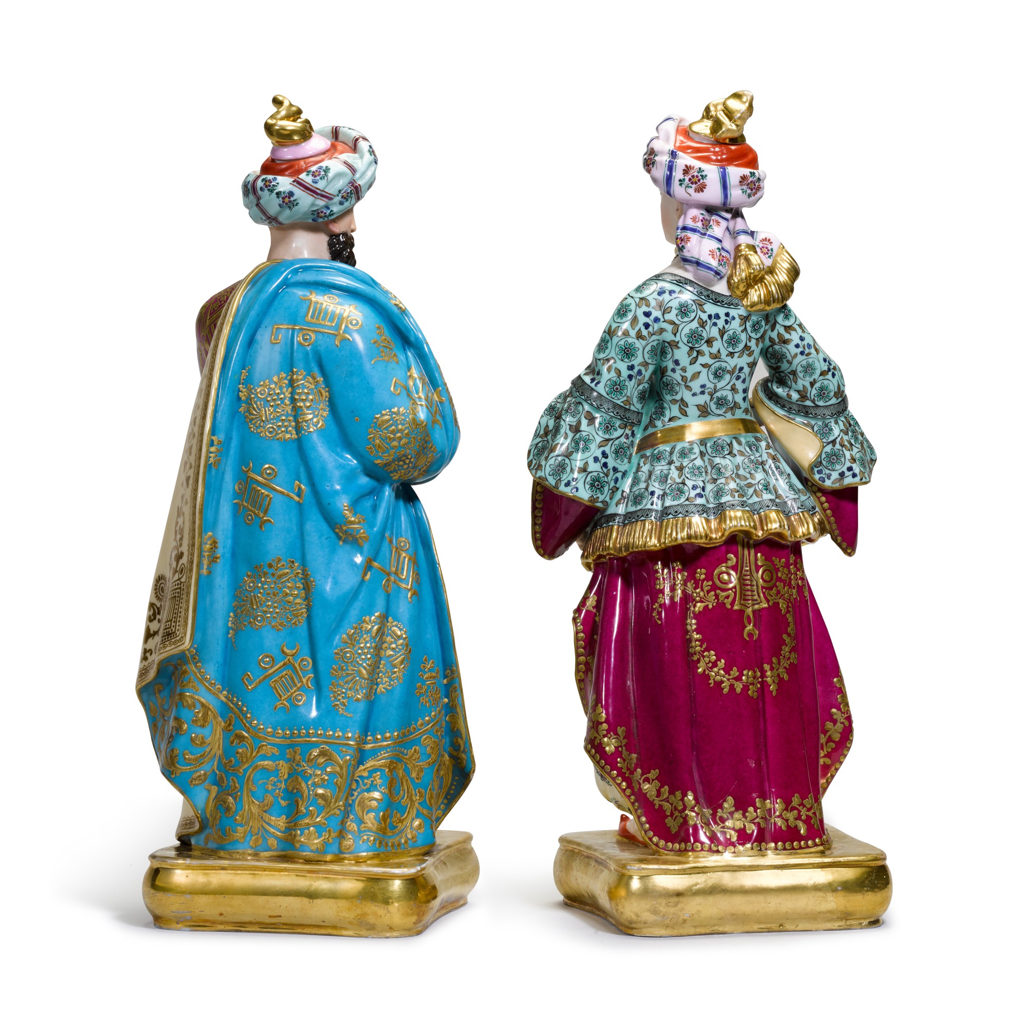 A pair of porcelain standing figurines of a Sultan and Sultana, Paris ...