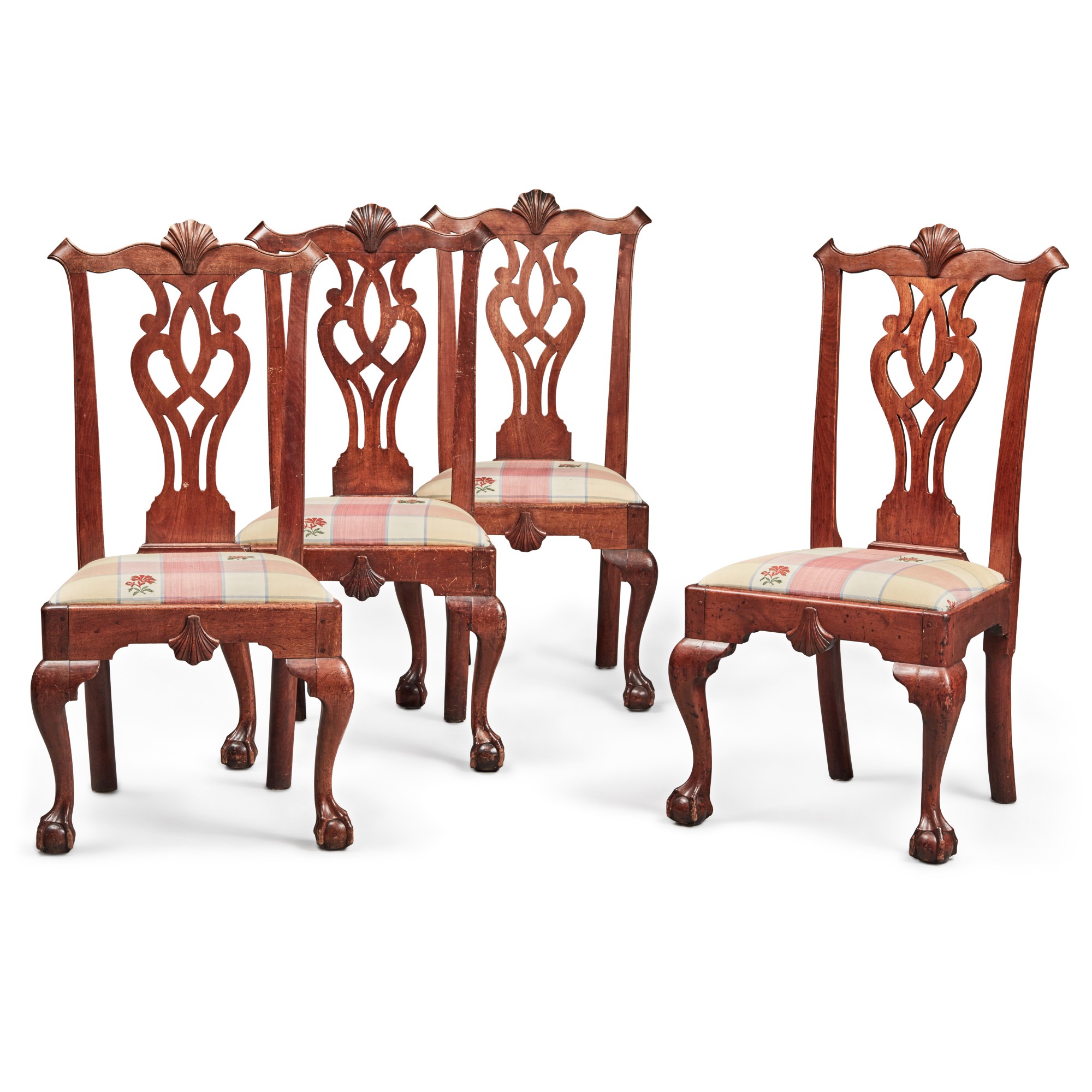 Fine and Rare Set of Four Chippendale Shell-Carved Walnut Side Chairs ...