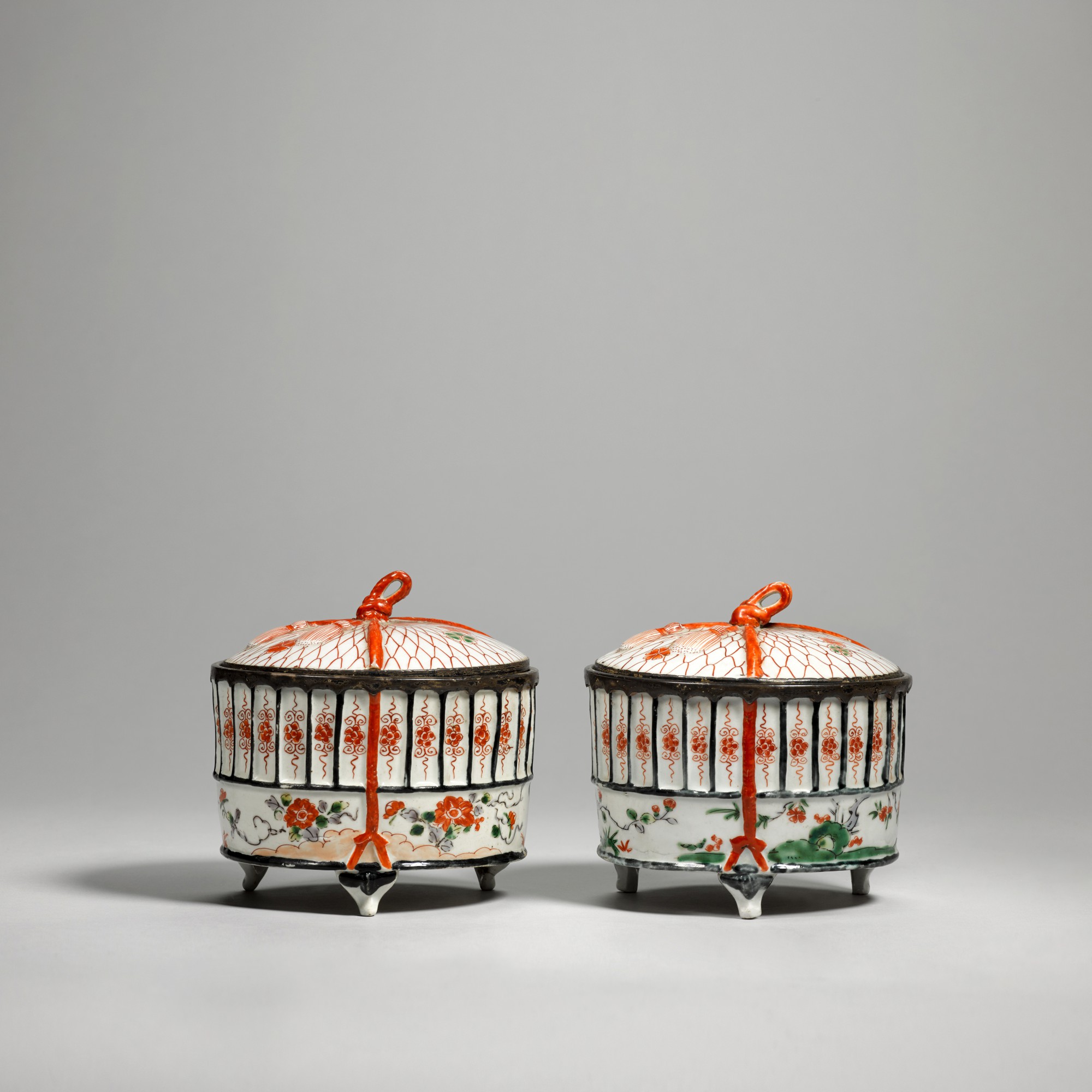 A pair of rare Arita stylised cricket cages with silver mounts | Edo ...