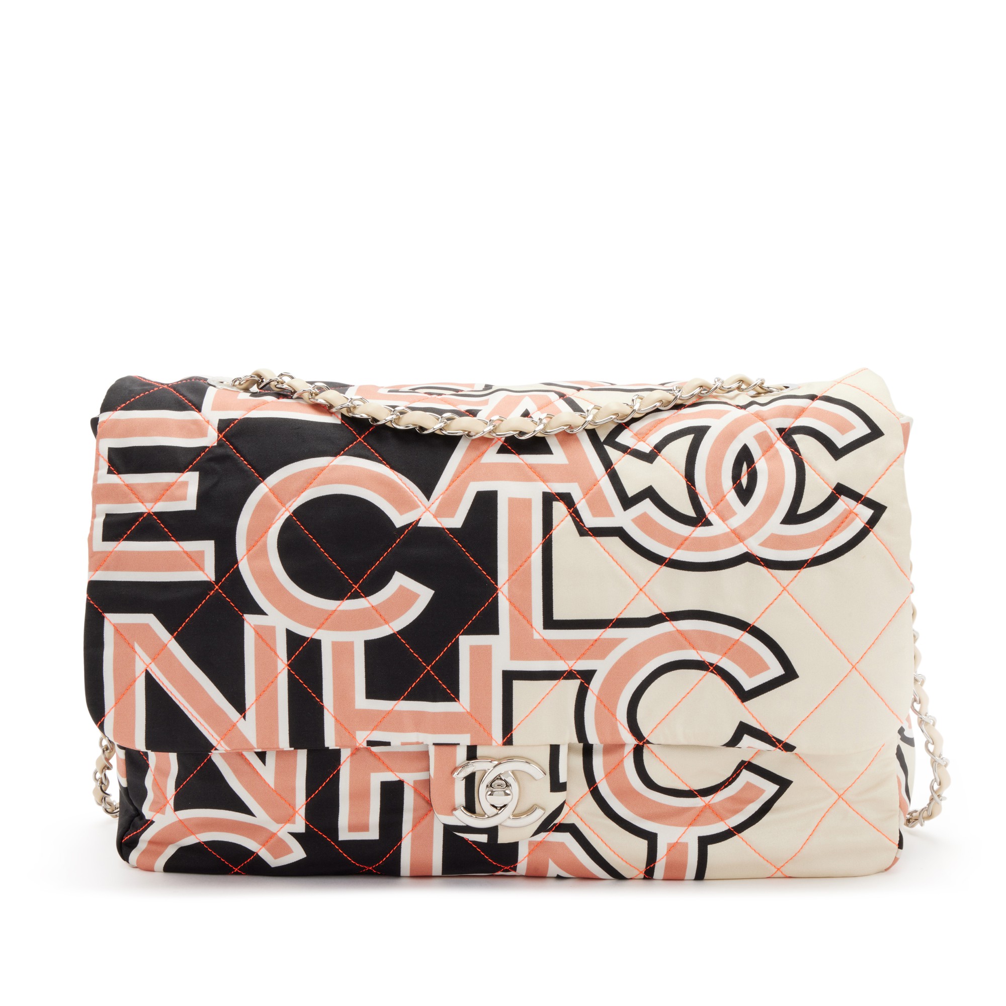 Chanel Multicolor Quilted Logo Print Canvas XXL Travel Flap Silver ...