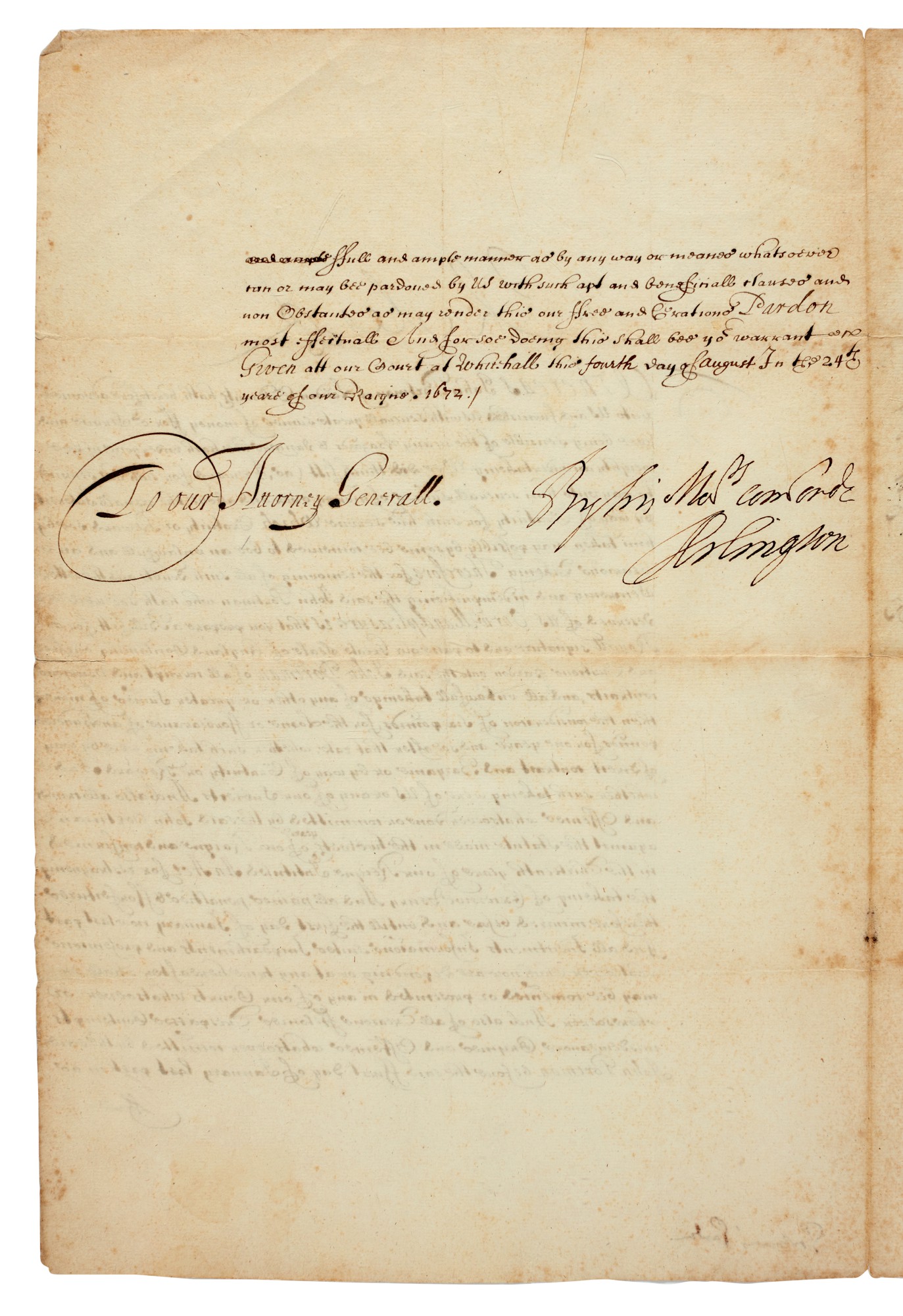 CHARLES II | document signed, 1672 | The Collection of a Connoisseur ...