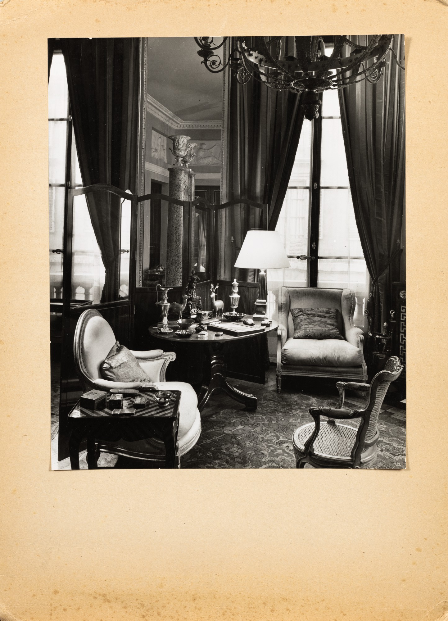 A drawing by Emilio Terry accompanied by two photographs and two ...