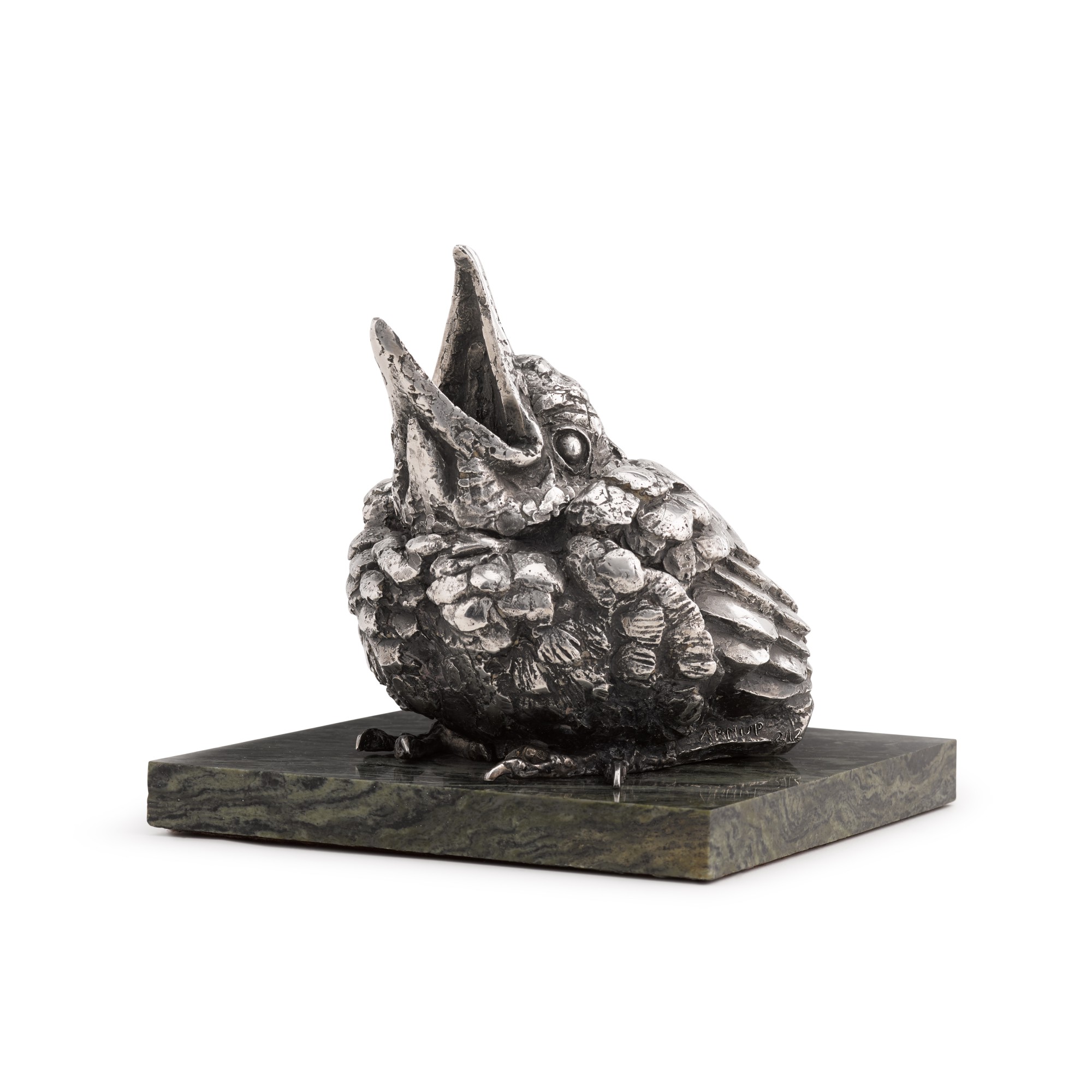 A large silver model of a nestling, Sally Arnup, Sheffield 1975, signed ...