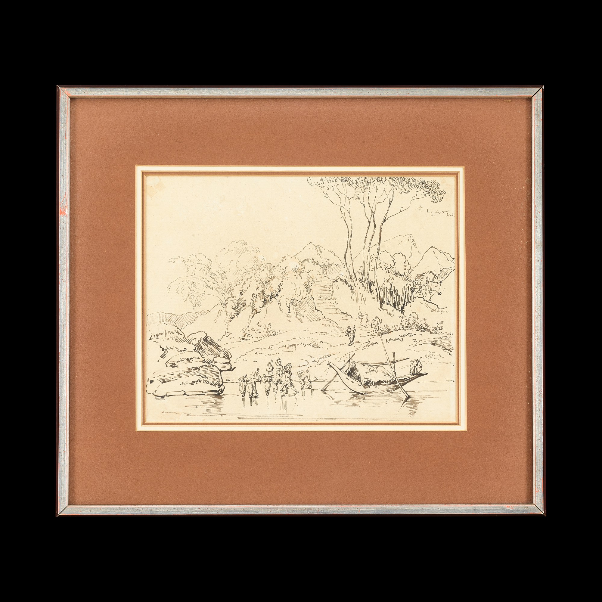 George Chinnery (1774-1852), 1822 Indian Figures and a Boat at a River ...