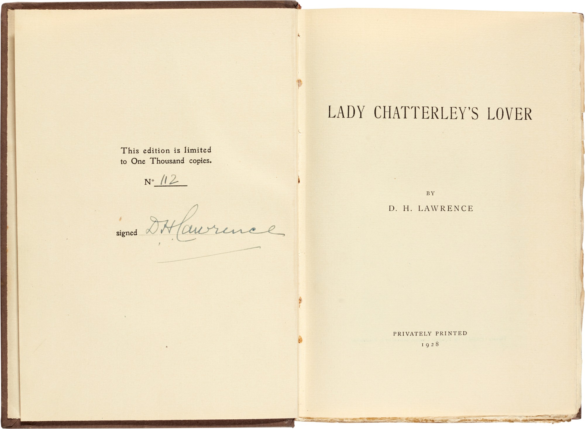 D.H. Lawrence | Lady Chatterley's Lover, 1928, first edition, number ...