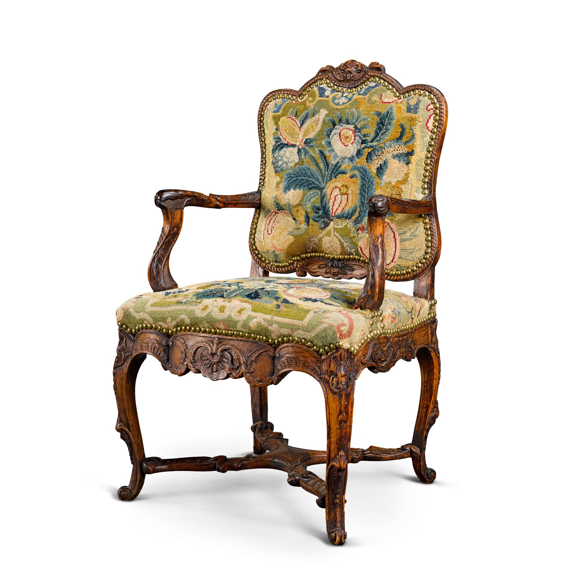 A pair of Franco-Flemish carved oak fauteuils, possibly Liège, circa ...